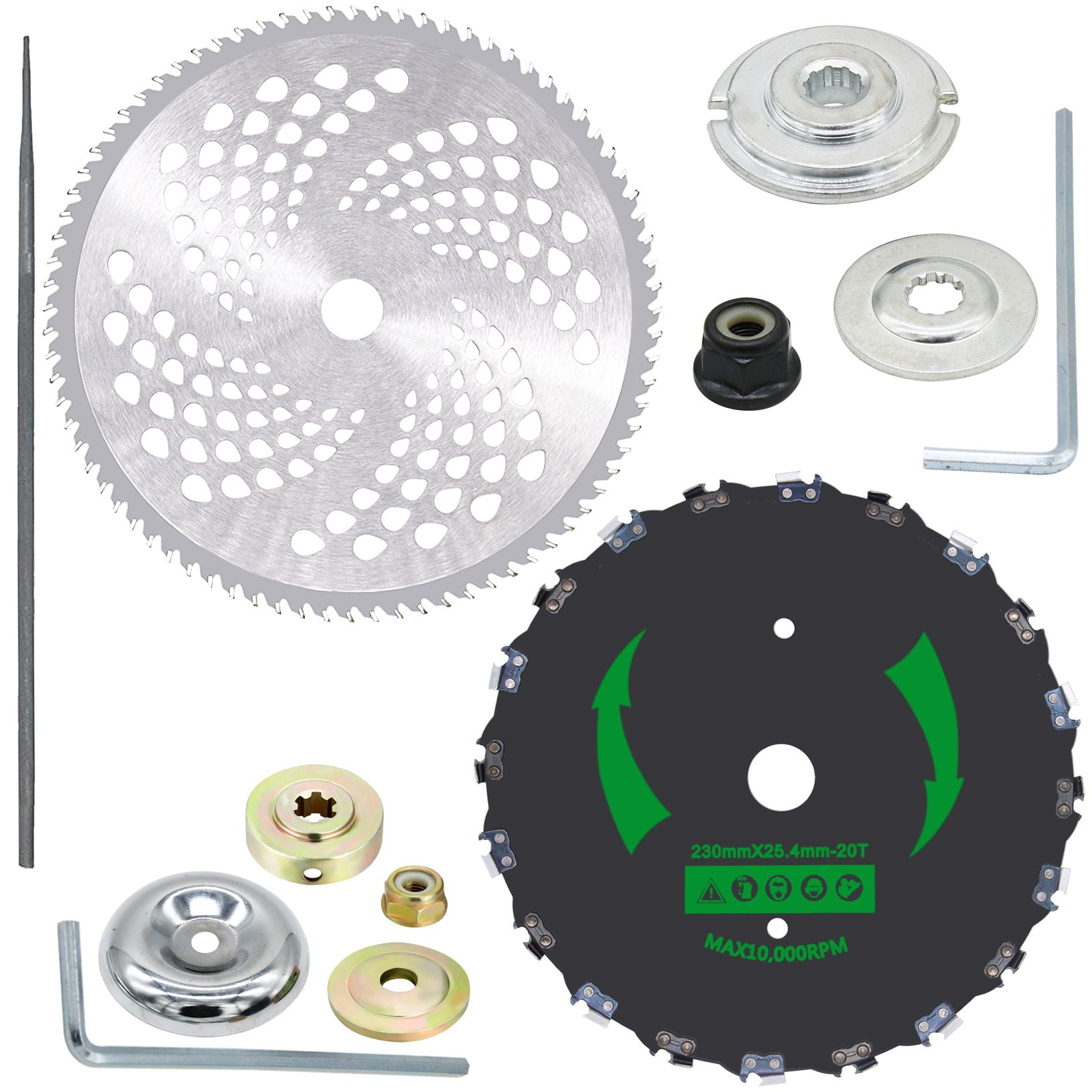 HXXF 9" x 20T Chainsaw Tooth Brush Blades & 10" x 80T Carbide Tip Brush ...