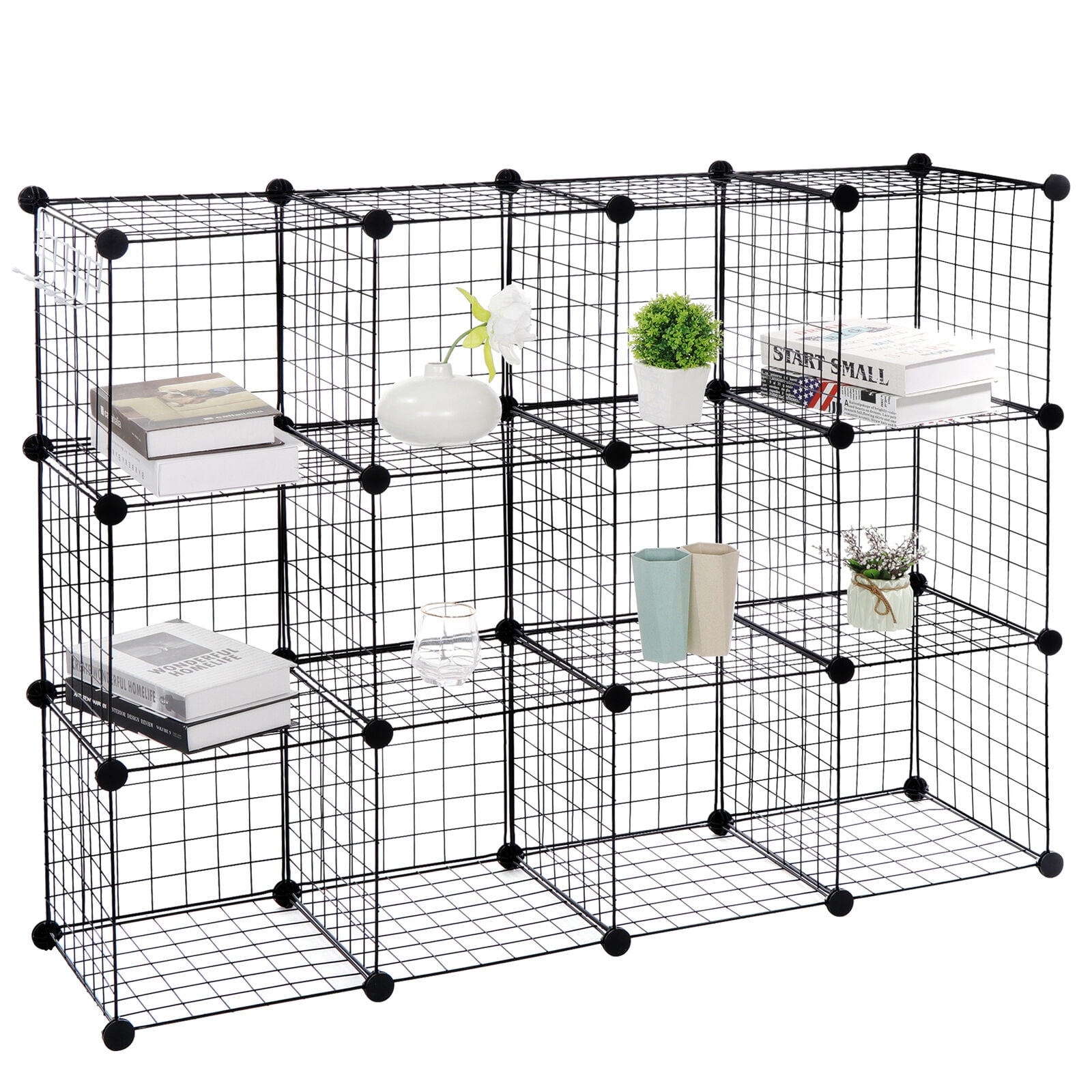 HXYHJ 12-Cube Wire Cube Shelving Rack, Industrial Metal Storage ...