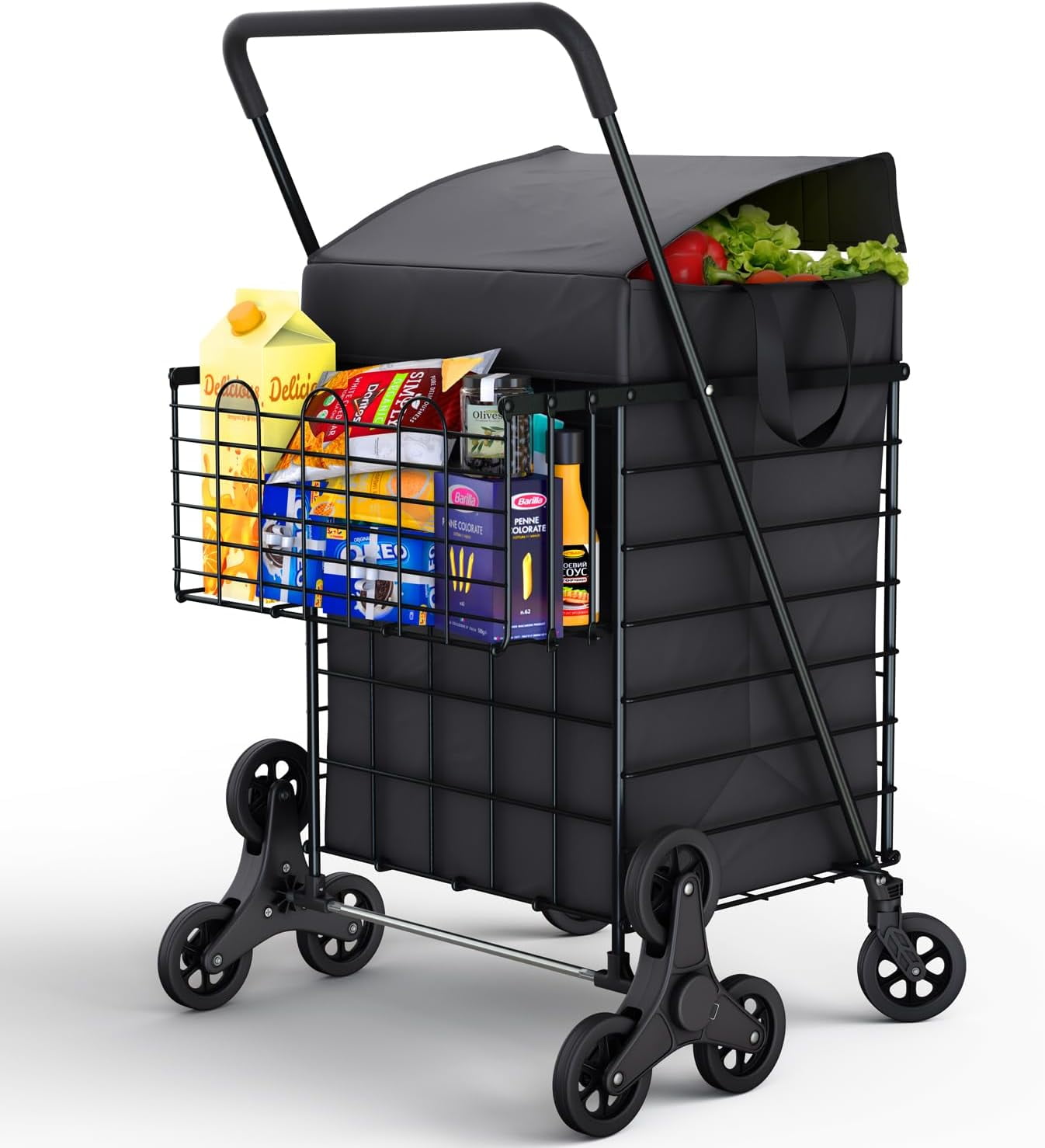 HXYHJ Heavy Duty Folding Shopping Cart with Dual Baskets, 200 lbs ...