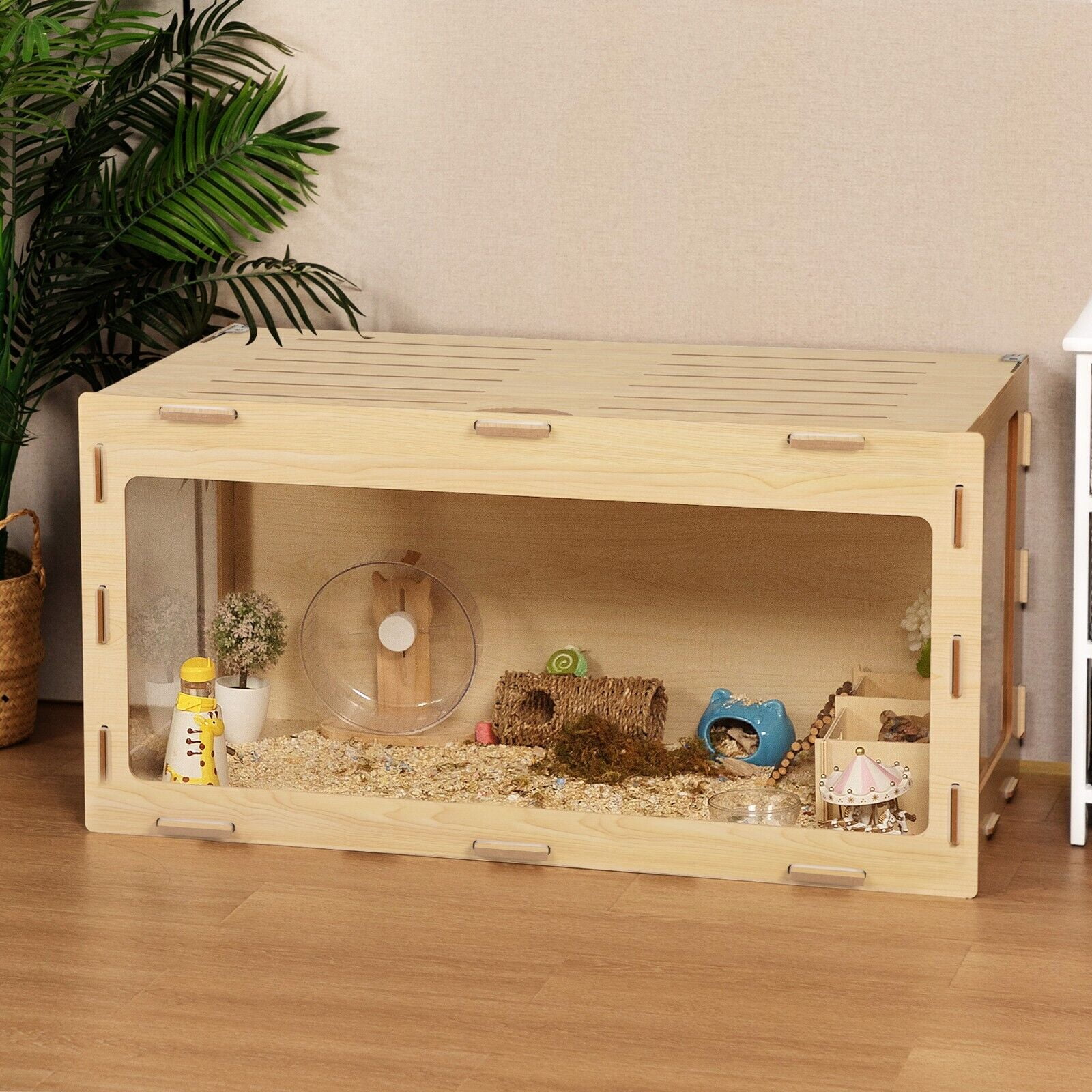 HXYHJ Large Hamster Cage – Wooden Small Animal Habitat with Acrylic ...