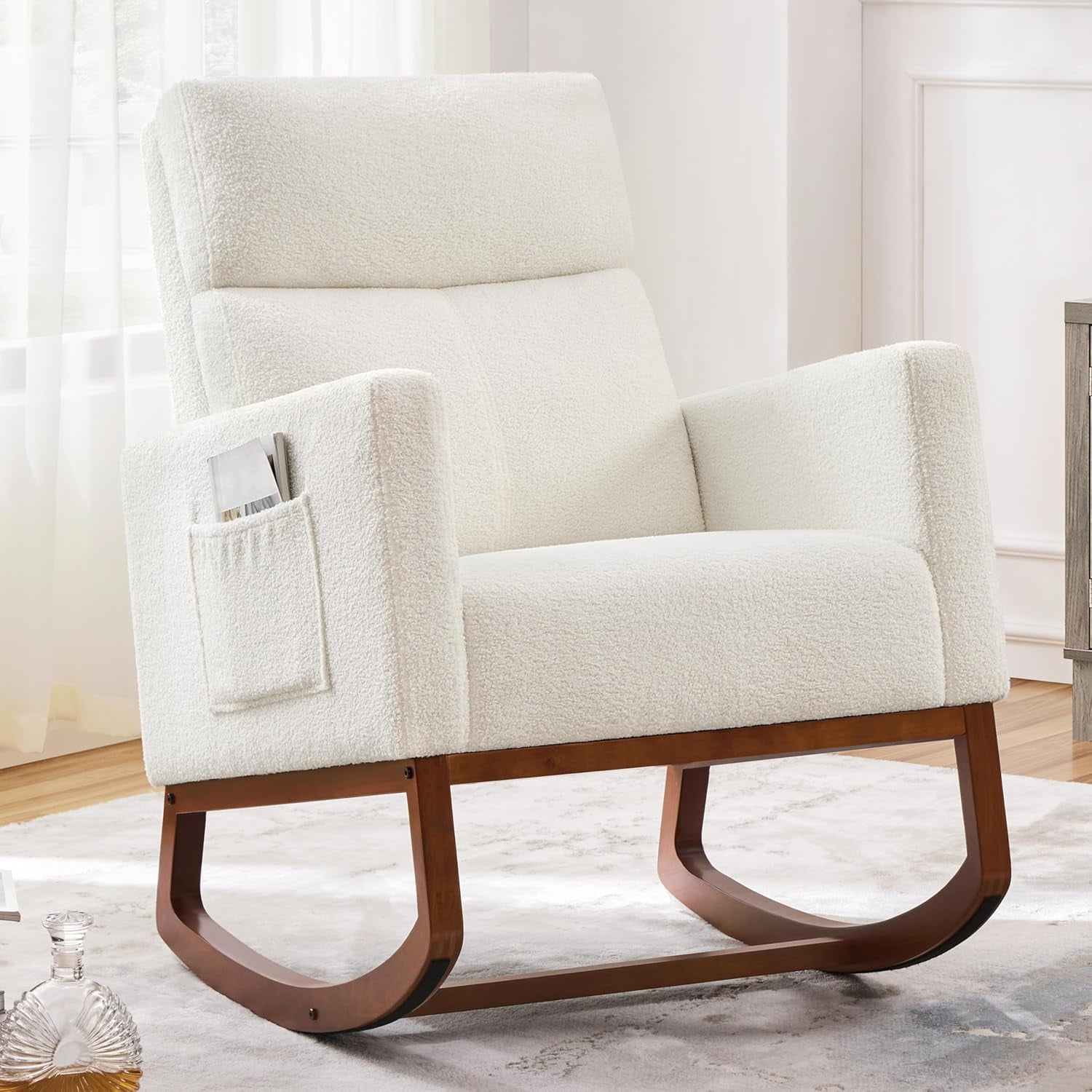 HXYHJ Upholstered Rocking Chair, Boucle Glider Chair Nursery Chair with ...