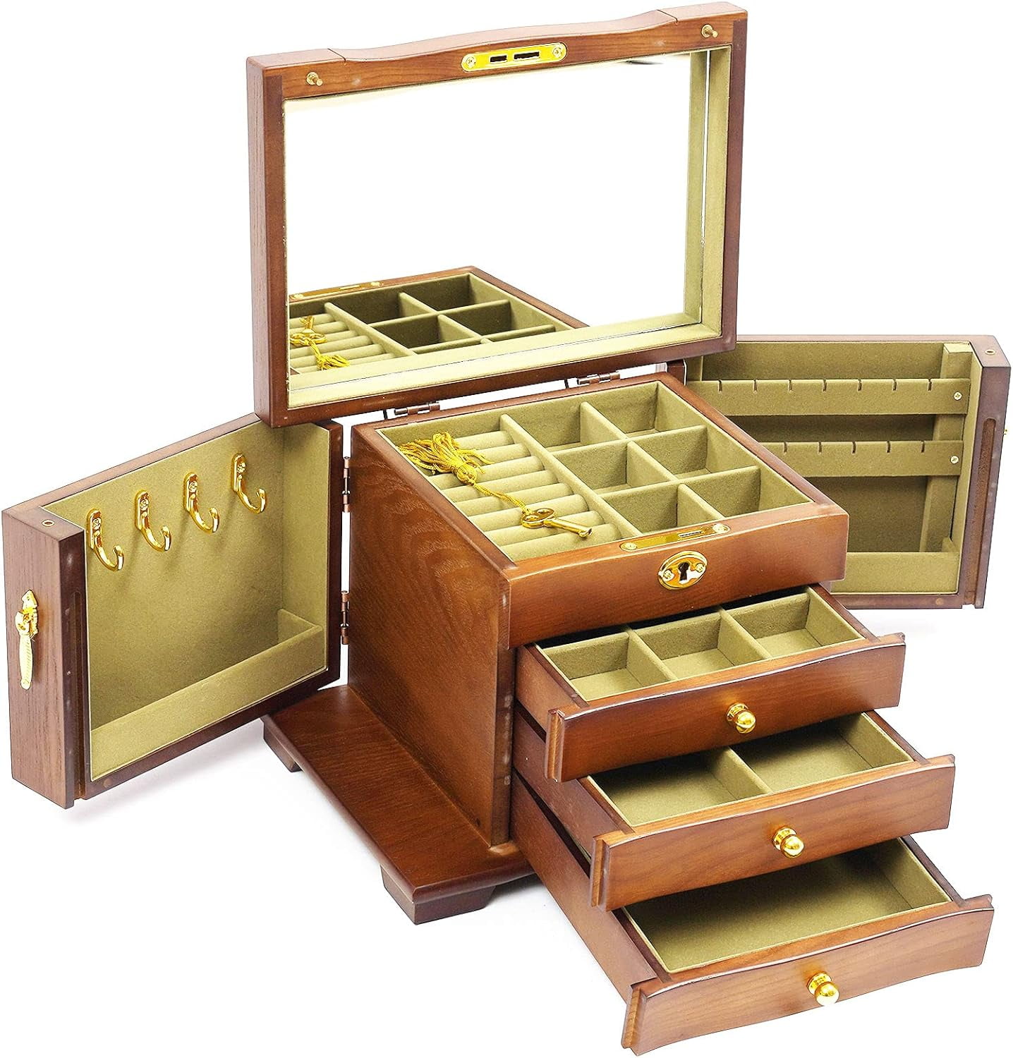 HXYHJExtra Large 4 Layers Wooden Jewelry Box Jewelry Case Cabinet ...