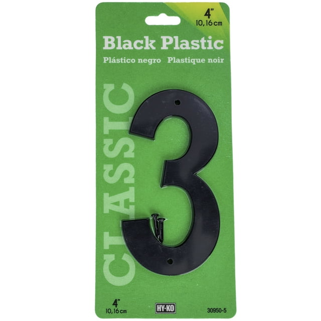 HY-KO 4" Black Plastic Modern Number 3 - Walmart.com