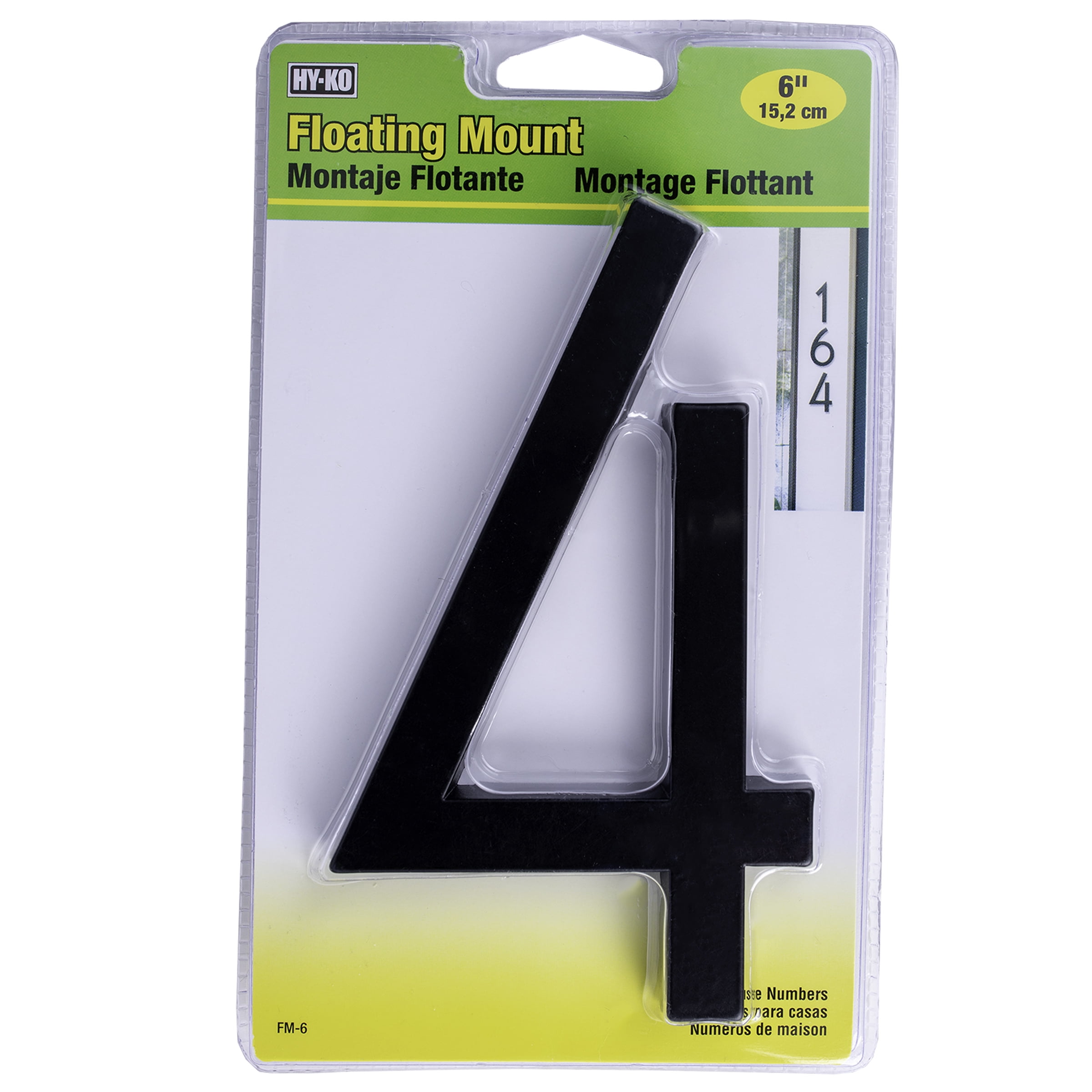 HY-KO 6" Black Floating Mount House Number 4 - Walmart.com