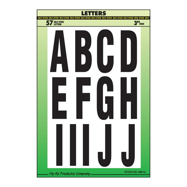 HY-KO MM-4L Packaged Letter Set, 3" Black Character, White Background ...