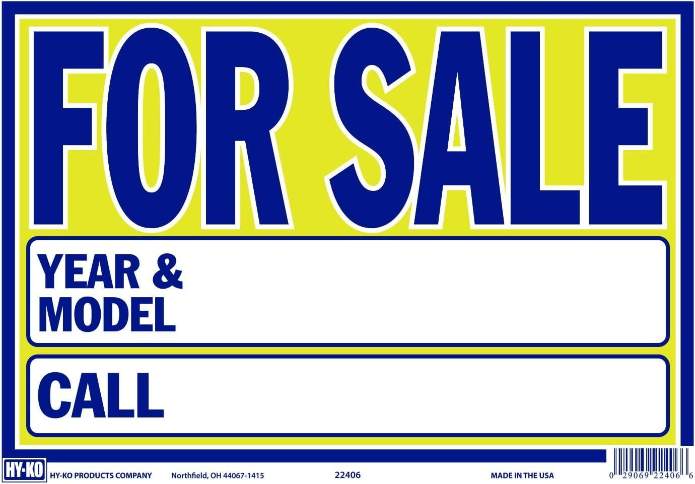 HY-KO Products 22406 AUTO for Sale Plastic Sign, 9" x 13", Blue/Neon ...