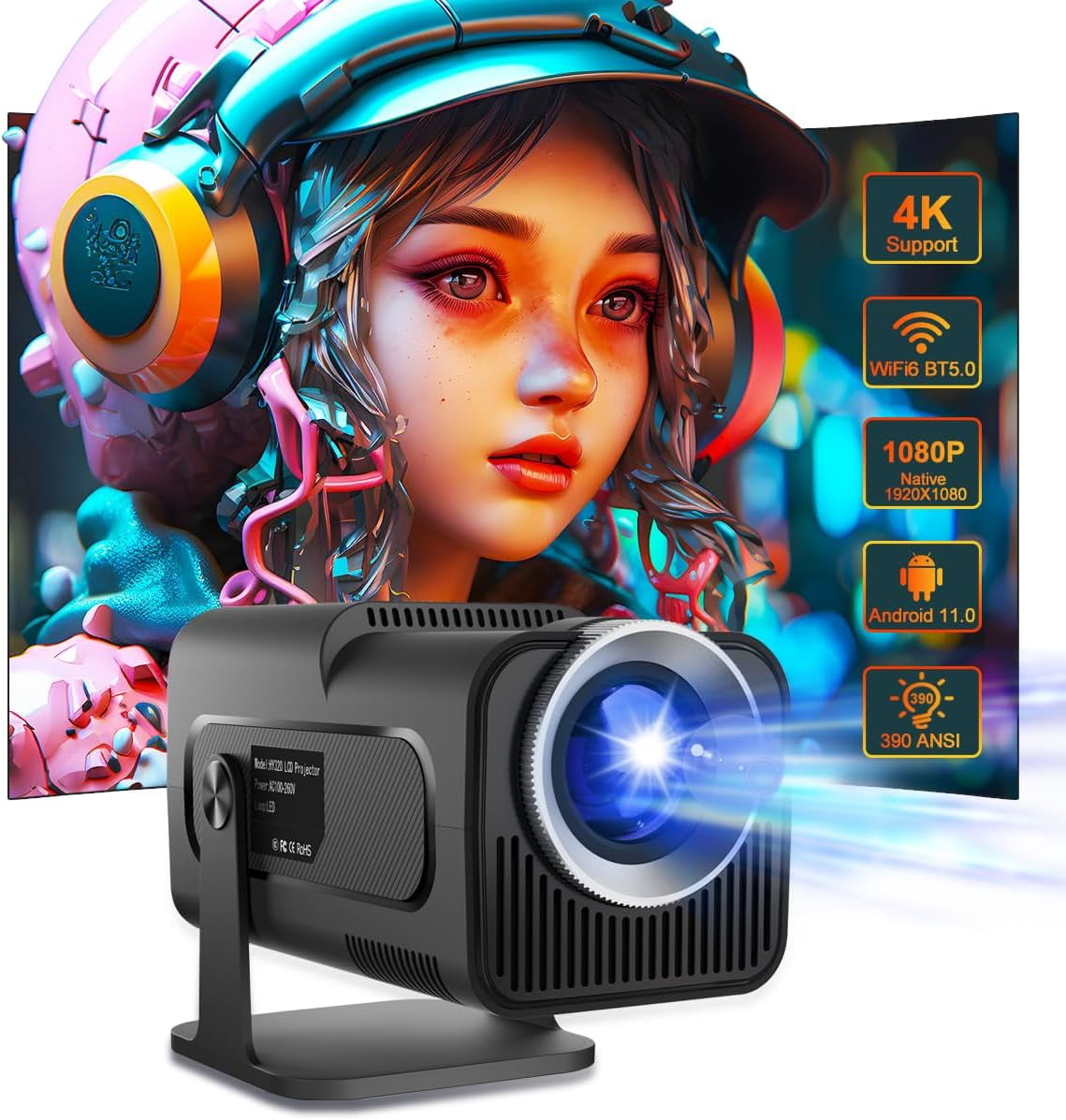 ABLINK 1080p 4K LCD Multimedia Projector, Black, HY320 - Walmart.com