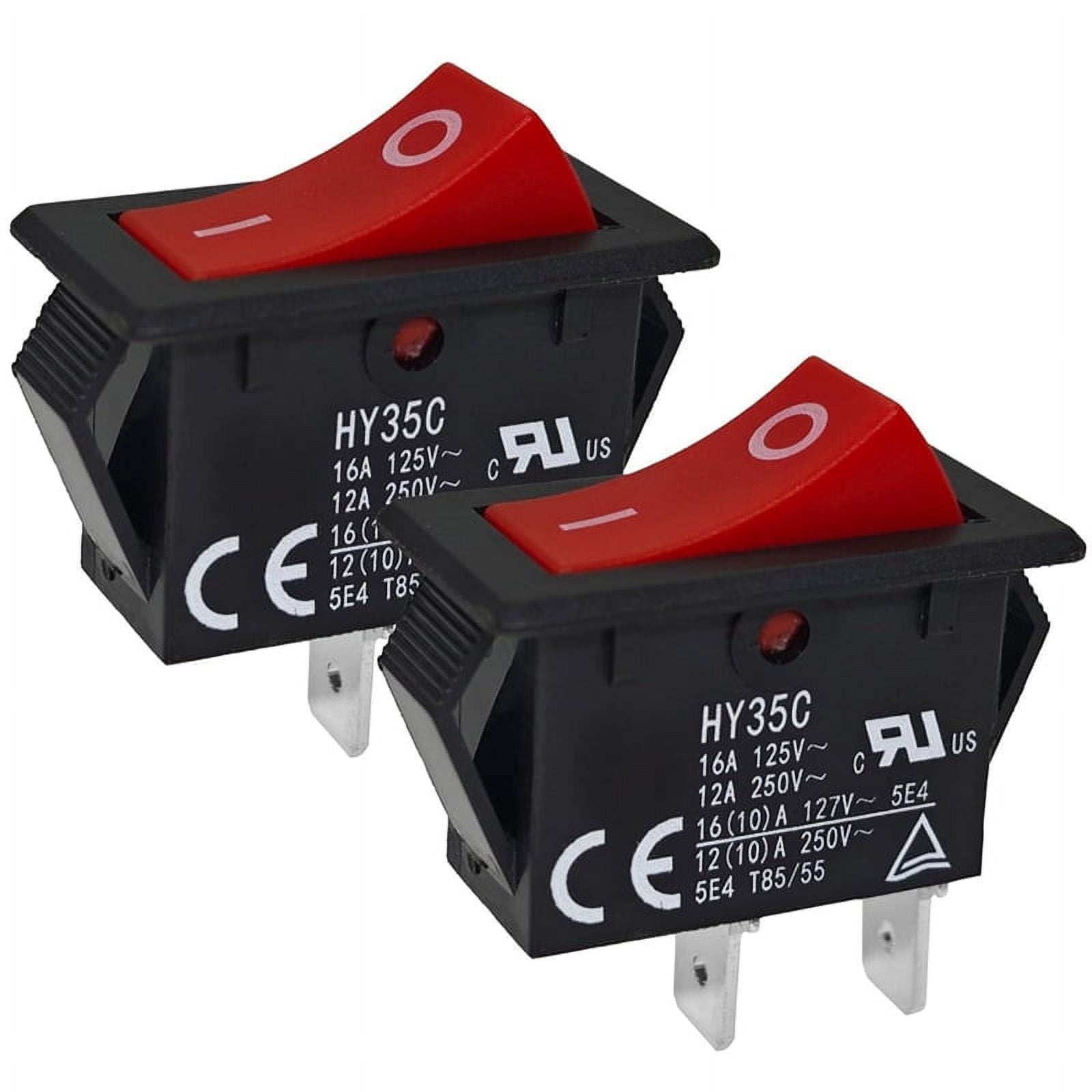 HY35C Push Button Switch (Pack of 2) - on-Off 2-Pin AC 125/250V 16/12A Rocker for Industrial ...