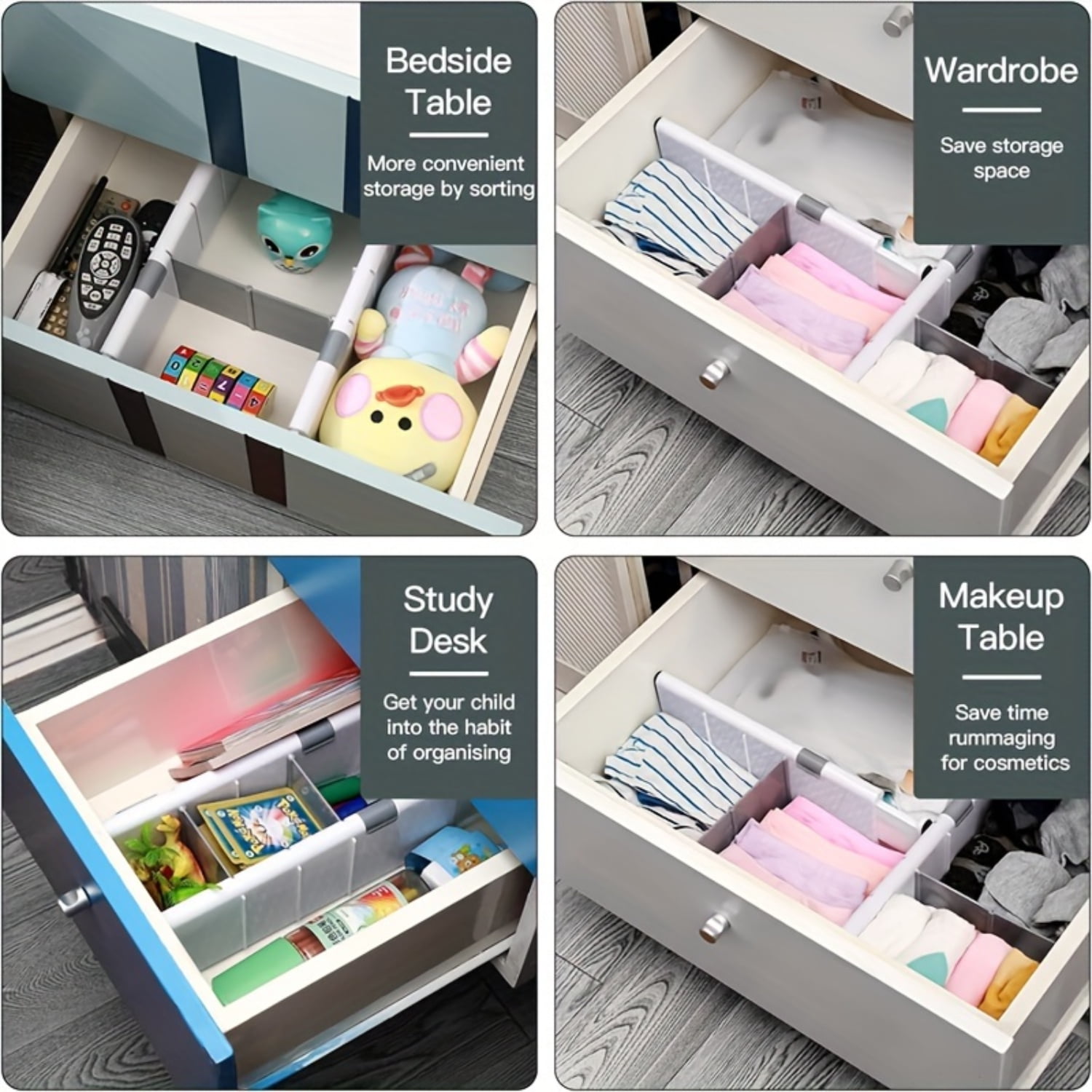 HYCGKJ Adjustable Plastic Drawer Dividers for Office and Desk ...