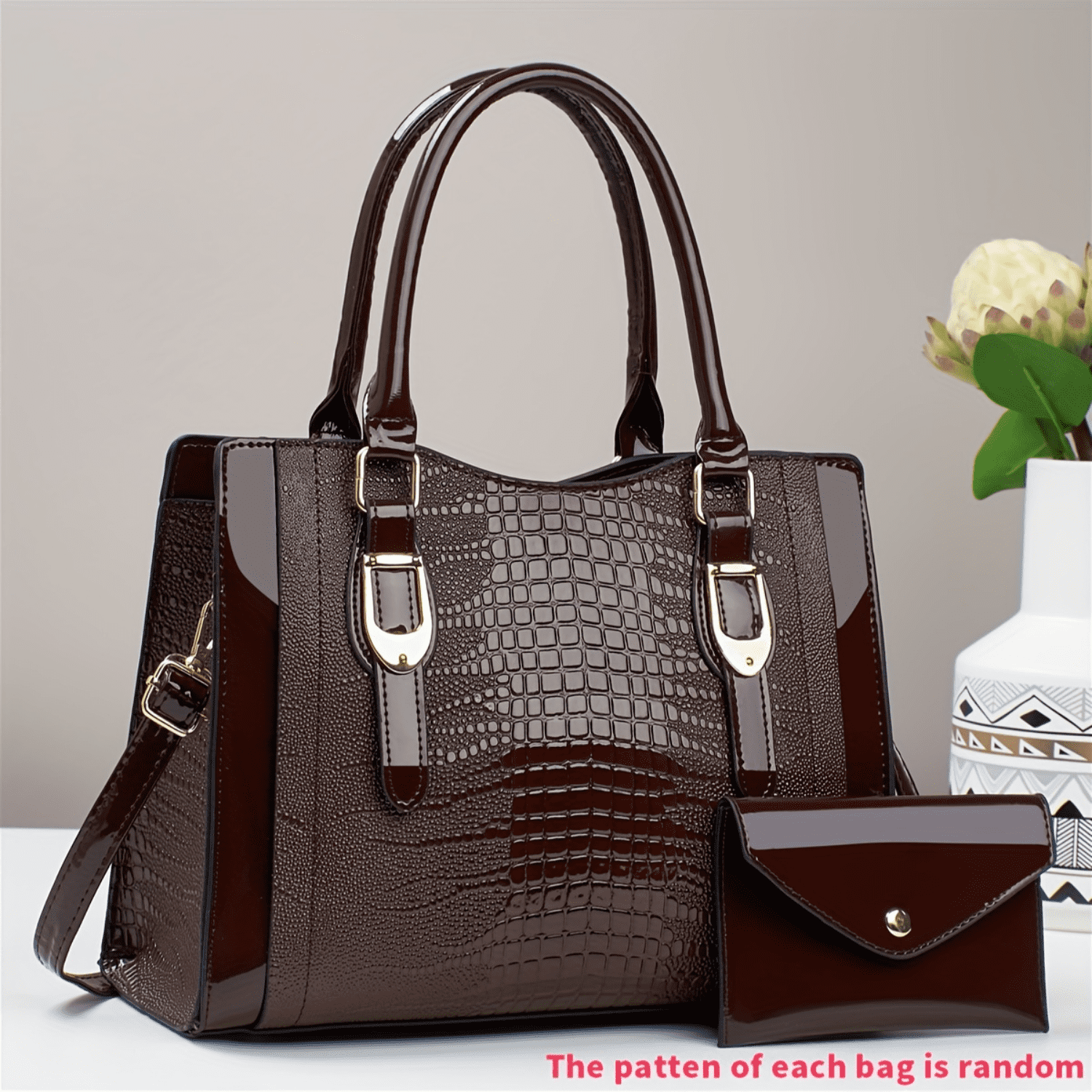 HYCGKJ Luxurious Crocodile Print Handbag Set with Mini Coin Purse ...