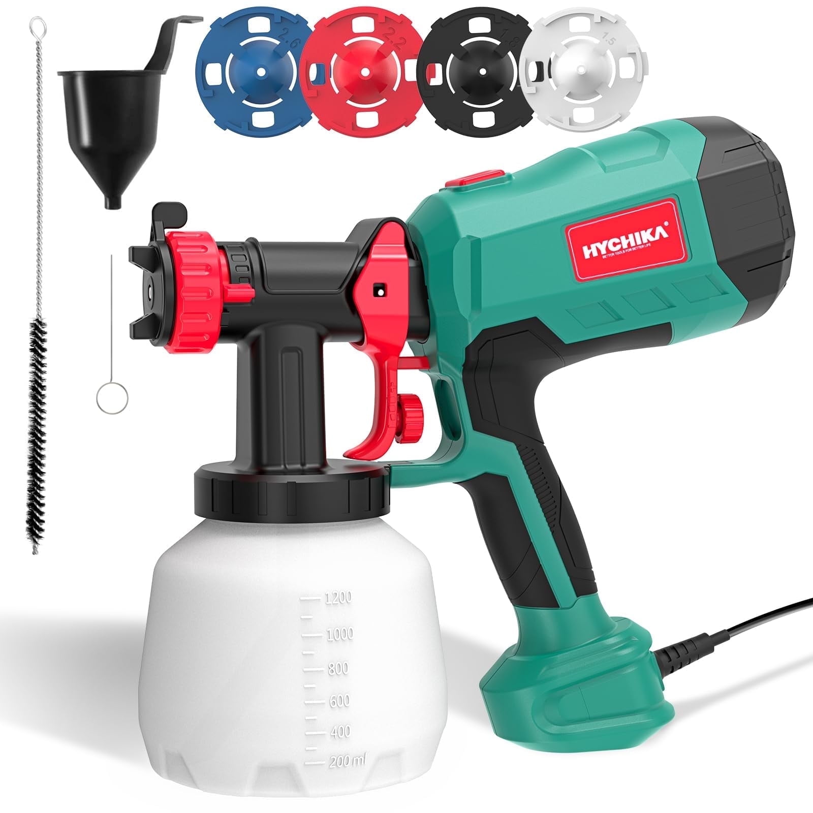 HYCHIKA 700W Electric HVLP Paint Sprayer, 1200ml Tank, 3 Patterns, 4 ...
