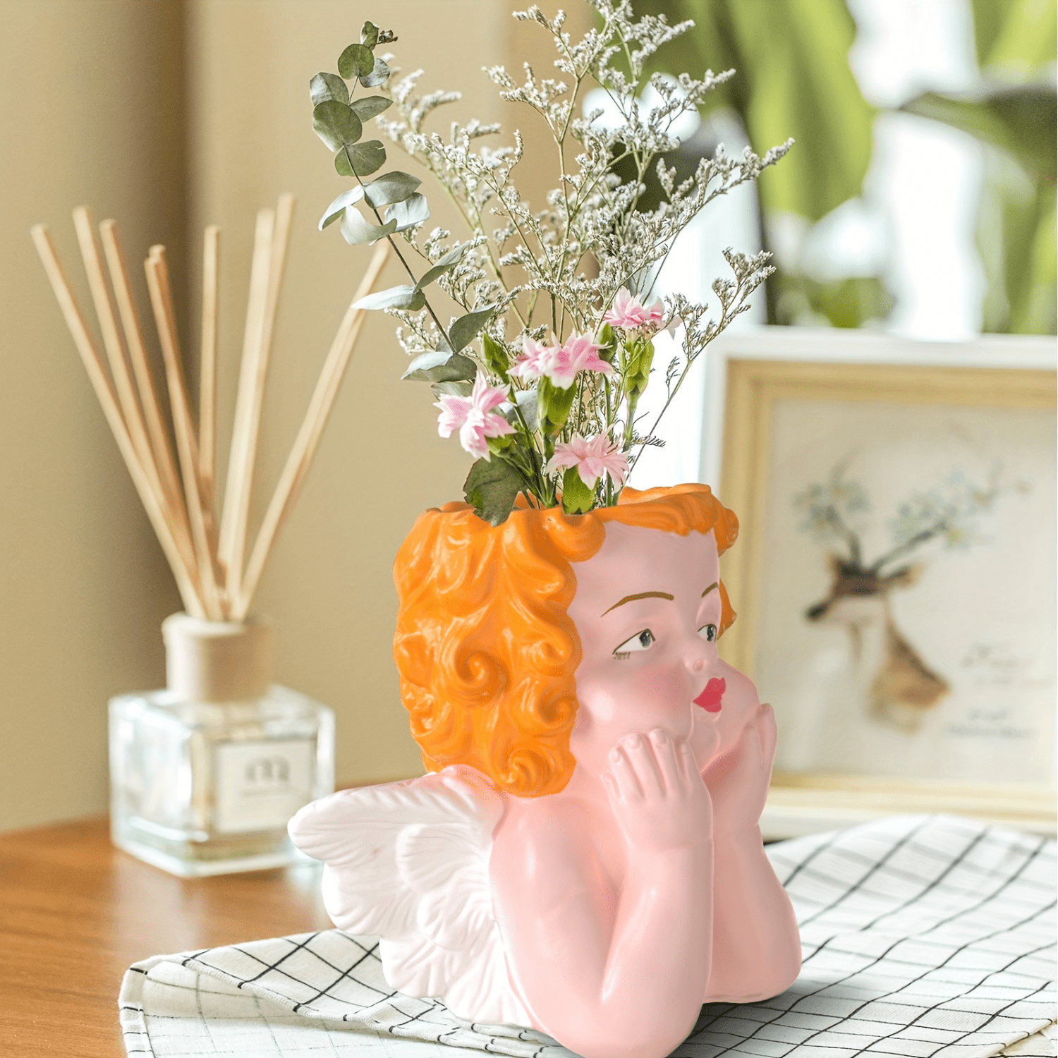 HYCHUANGGKJ Refined Angel Statue Head Flower Pots with Drainage Holes ...