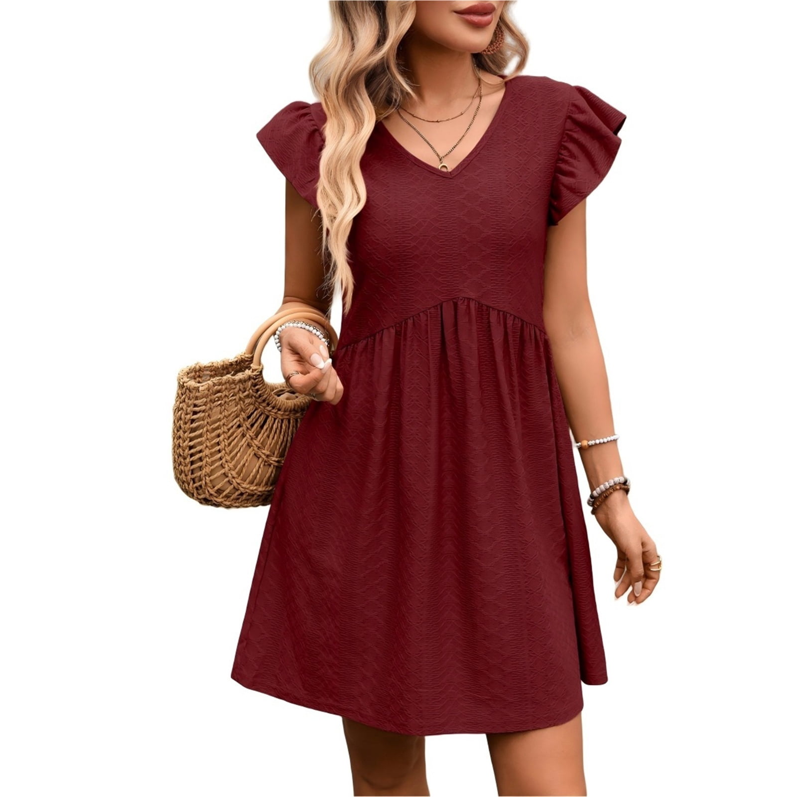 Pryla Women's Eyelet Summer Mini Dress Ruffle Cap Sleeve A-Line Flowy ...