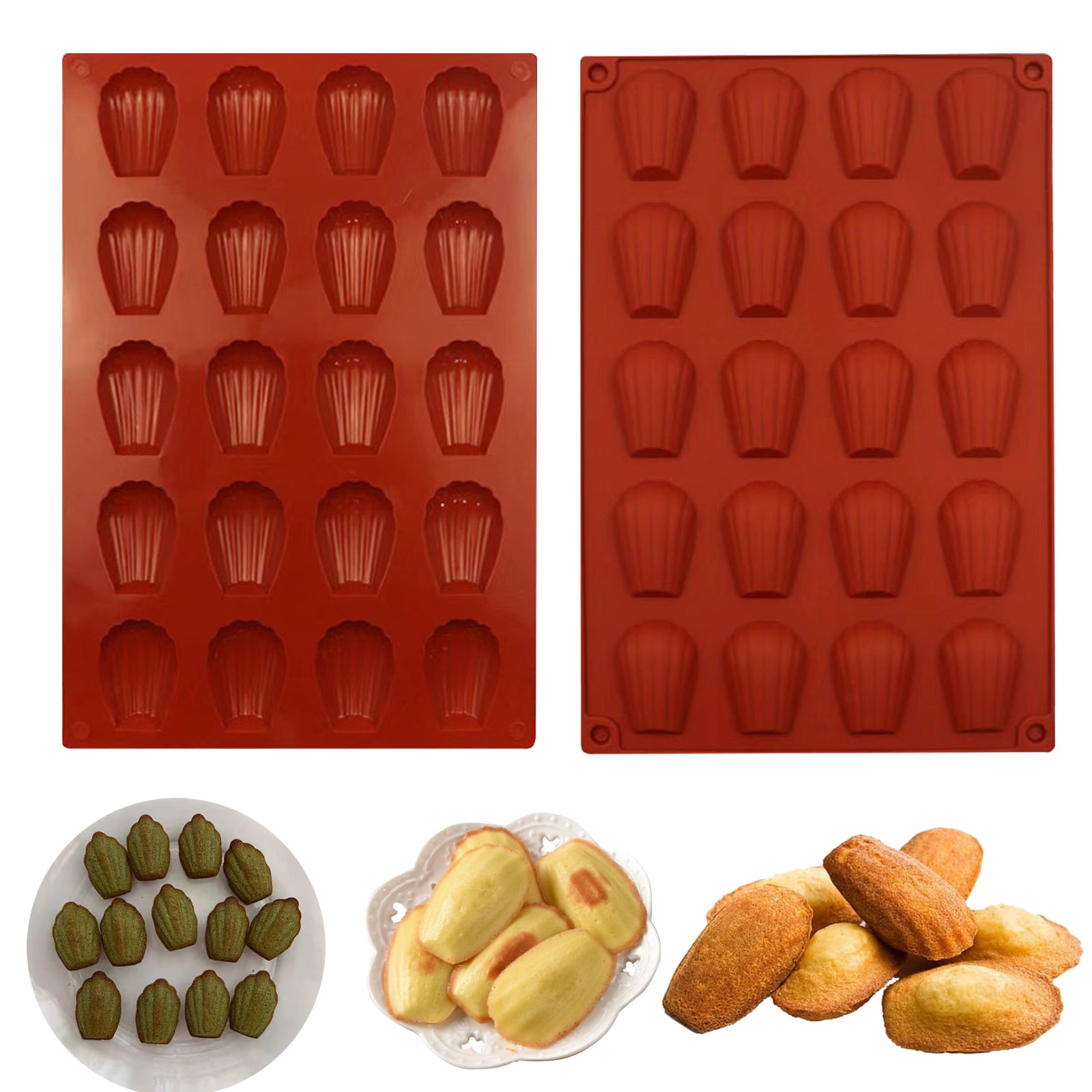 HYCSC, Madeleine Pan, 20 Cavity Shell Shape Silicone Mold, Brick Red ...