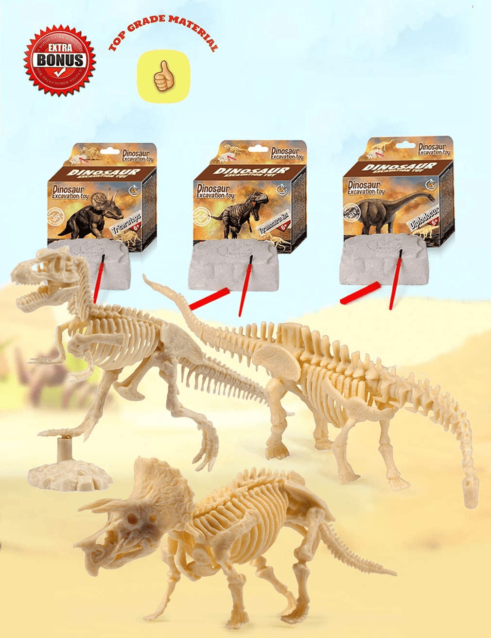 HYCSC Dinosaur DIY Excavation Kits for Kids with T-Rex, Triceratops ...