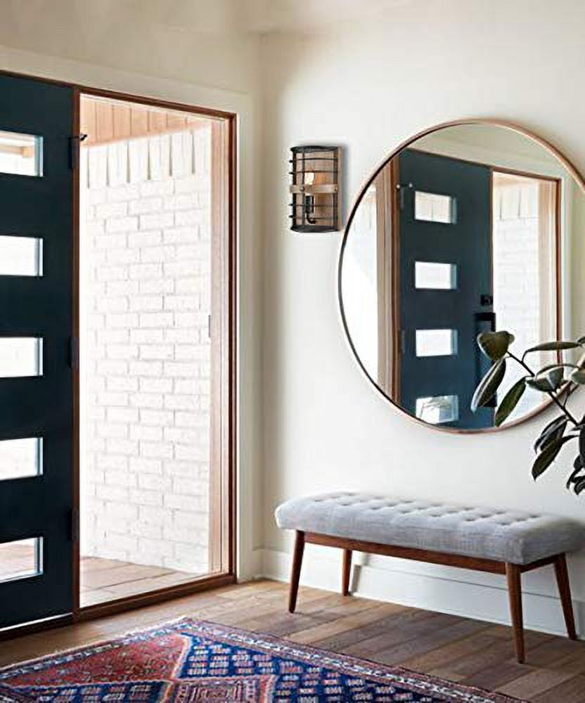 HYDELITE Farmhouse Metal Wall Sconce | Black Metal Cage with Wood Grain ...
