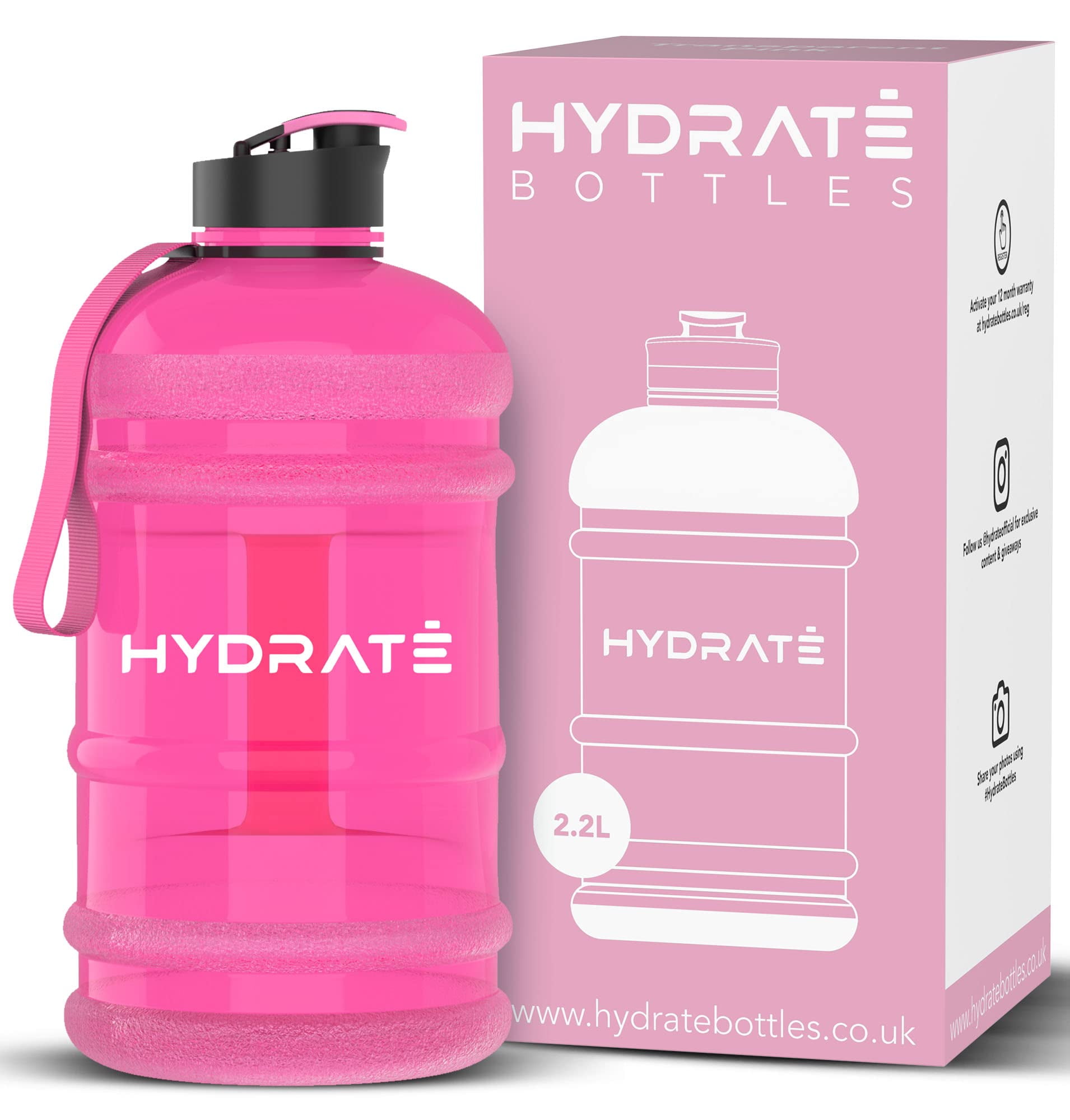 HYDRATE Transparent Pink Half Gallon Water Bottle - BPA Free, Flip Cap ...