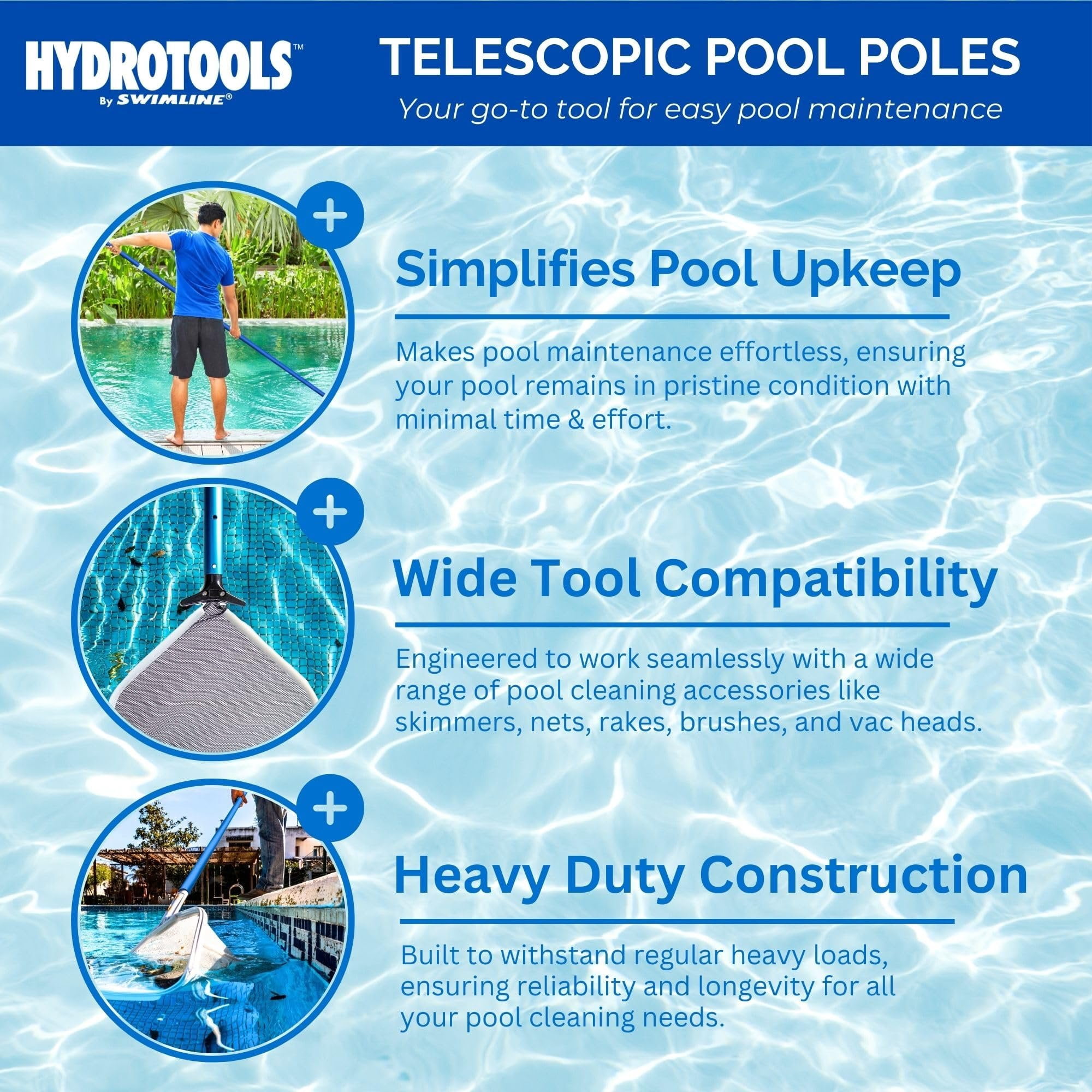 HYDROTOOLS By SWIMLINE 83515 2-Piece Telescopic Pole 6 To 11 Feet ...