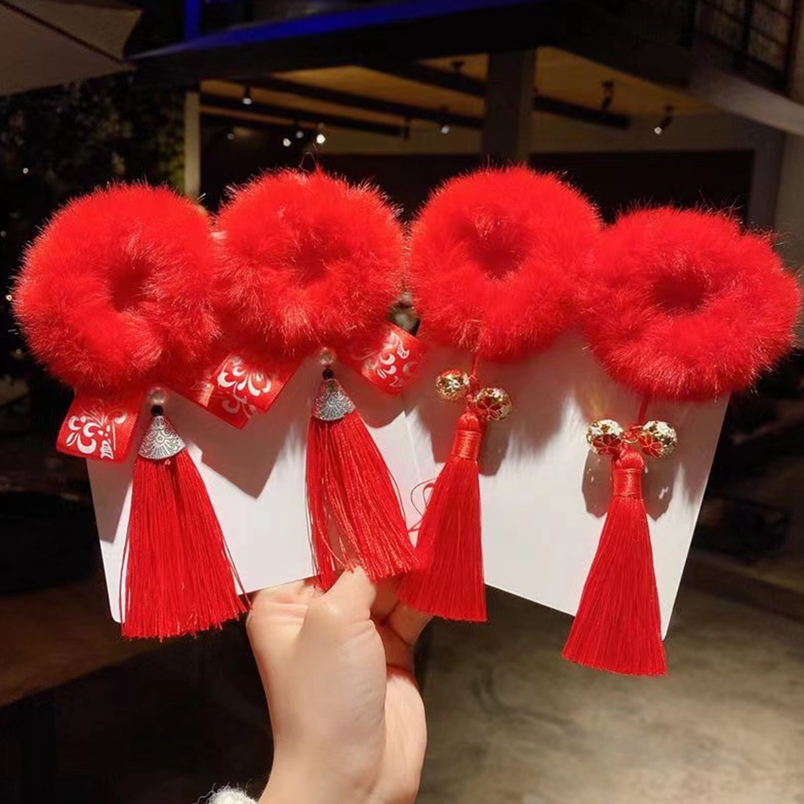 HYDa 1 Pair Girls Hair Bands Chinese Knot/Bells/Ribbon Tassels Fuzzy ...