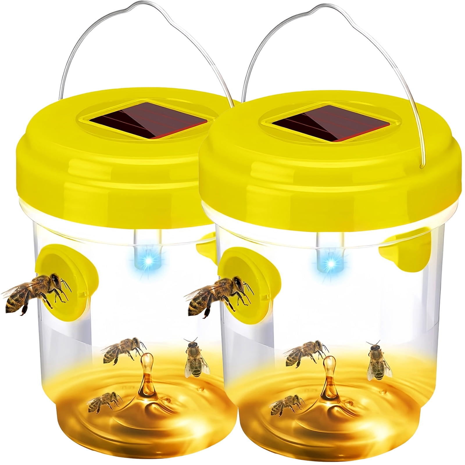 HYEASTR 2 Packs Solar Powered Wasp Trap Outdoor Hanging, Yellow Jackets ...