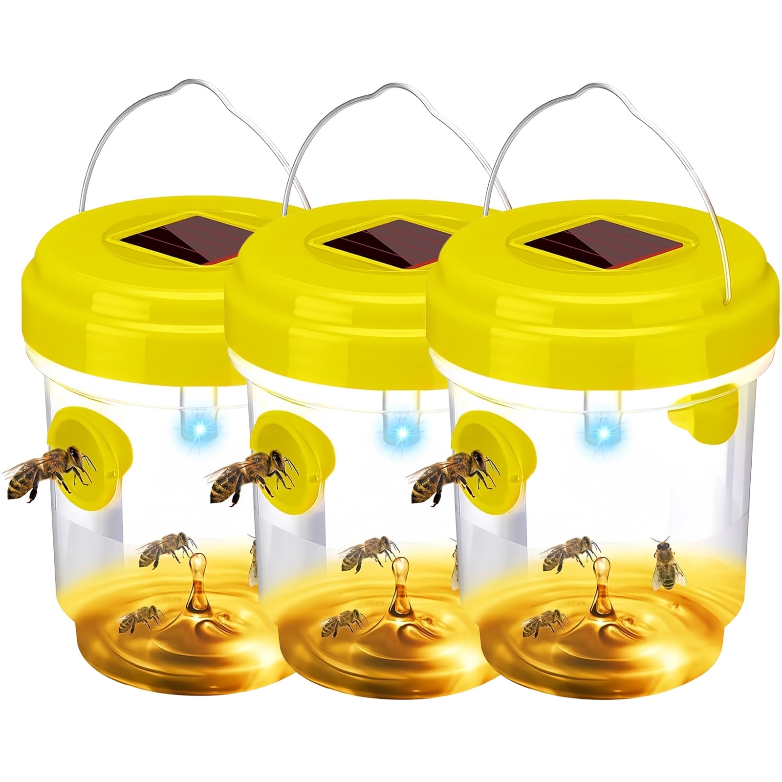 HYEASTR 3 Packs Wasp Trap, Solar Wasp Traps Hanging, Reusable Yellow ...