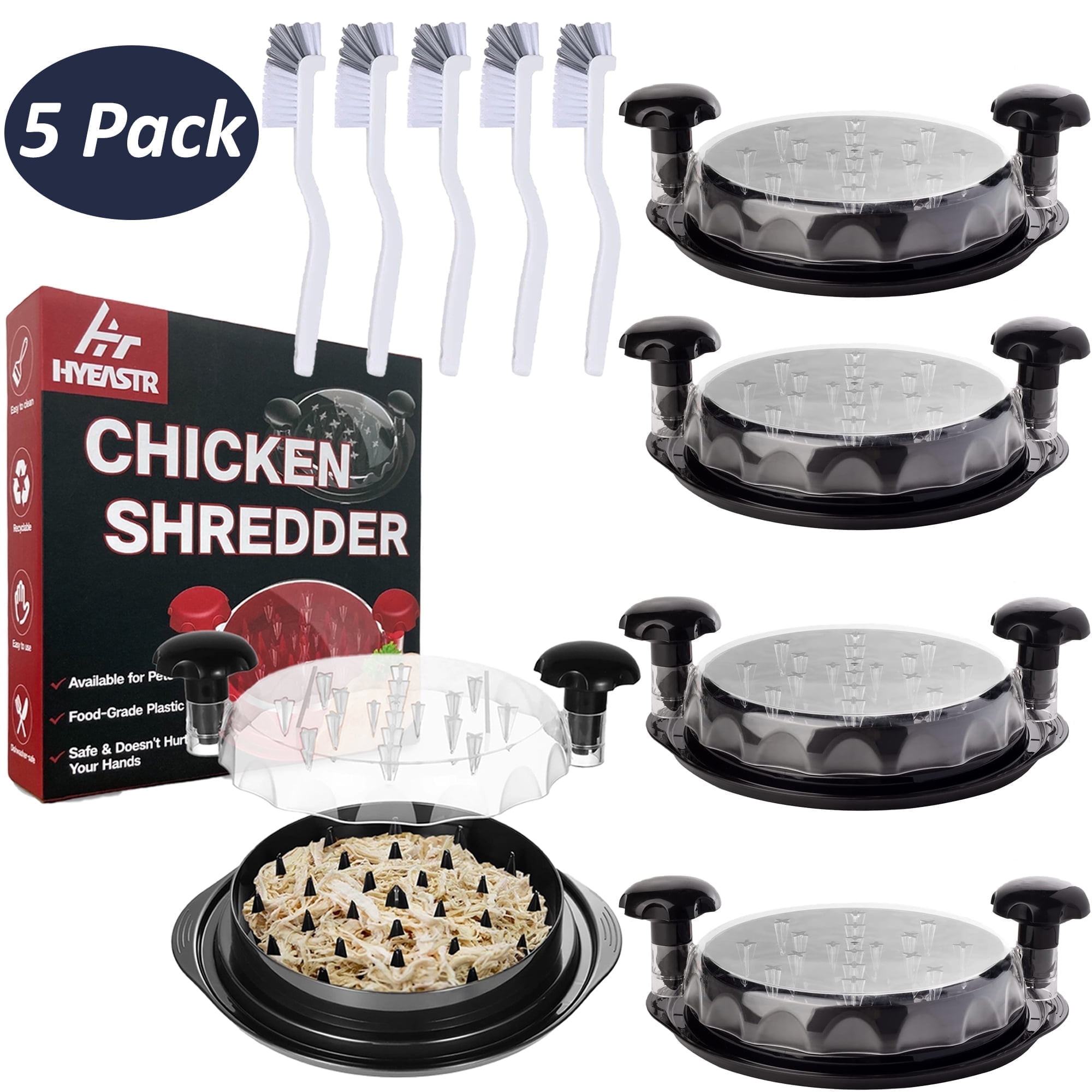 HYEASTR 5 Pack Chicken Shredder Tool Machine with Cleaning Brush - 9.8 ...
