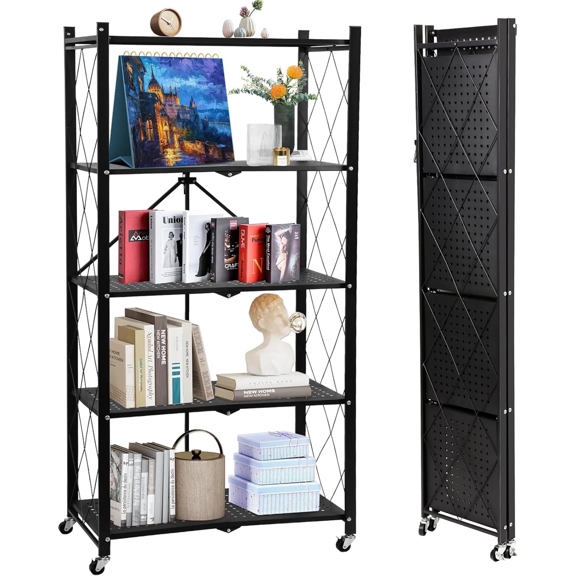 HYEASTR 5 Tier Storage Shelves Unit, Foldable Garage Shelving Metal ...