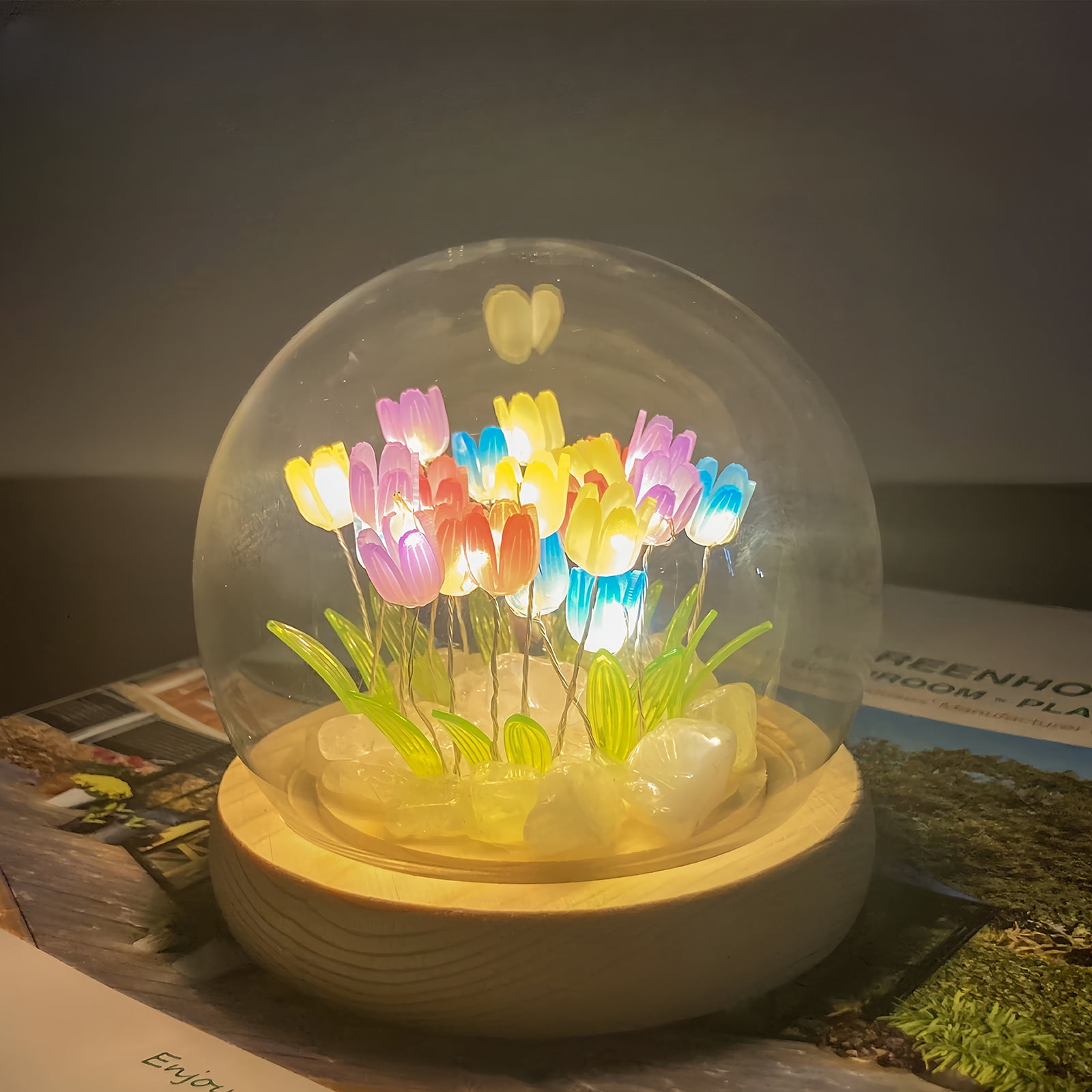 HYEASTR Tulip Night Light Charming Handmade Flower Night Light for ...