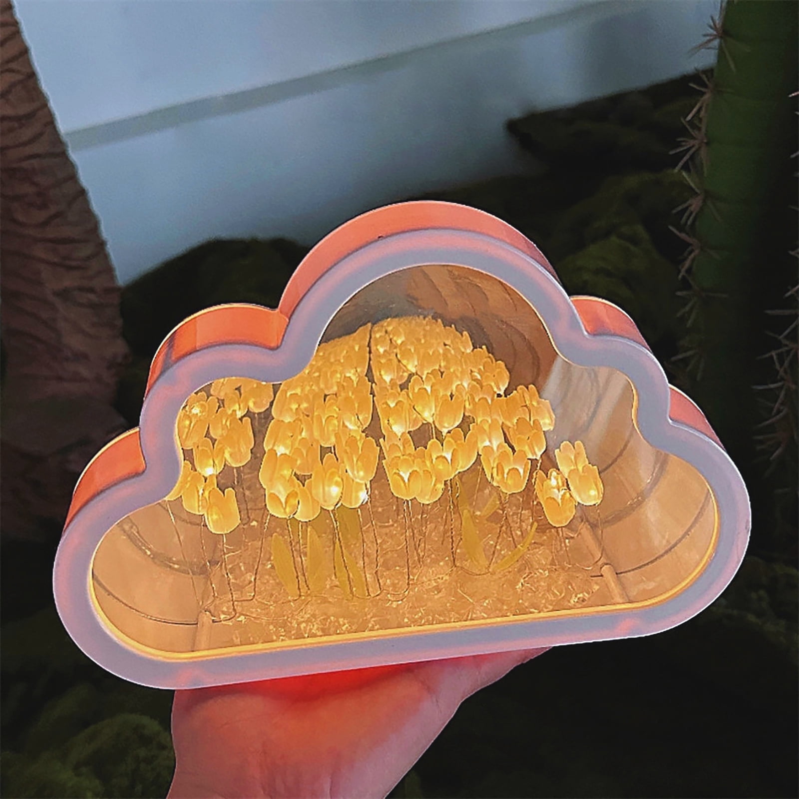 HYEASTR Tulip Night Light Mirror Cloud Tulips Night Lamp Decoration ...