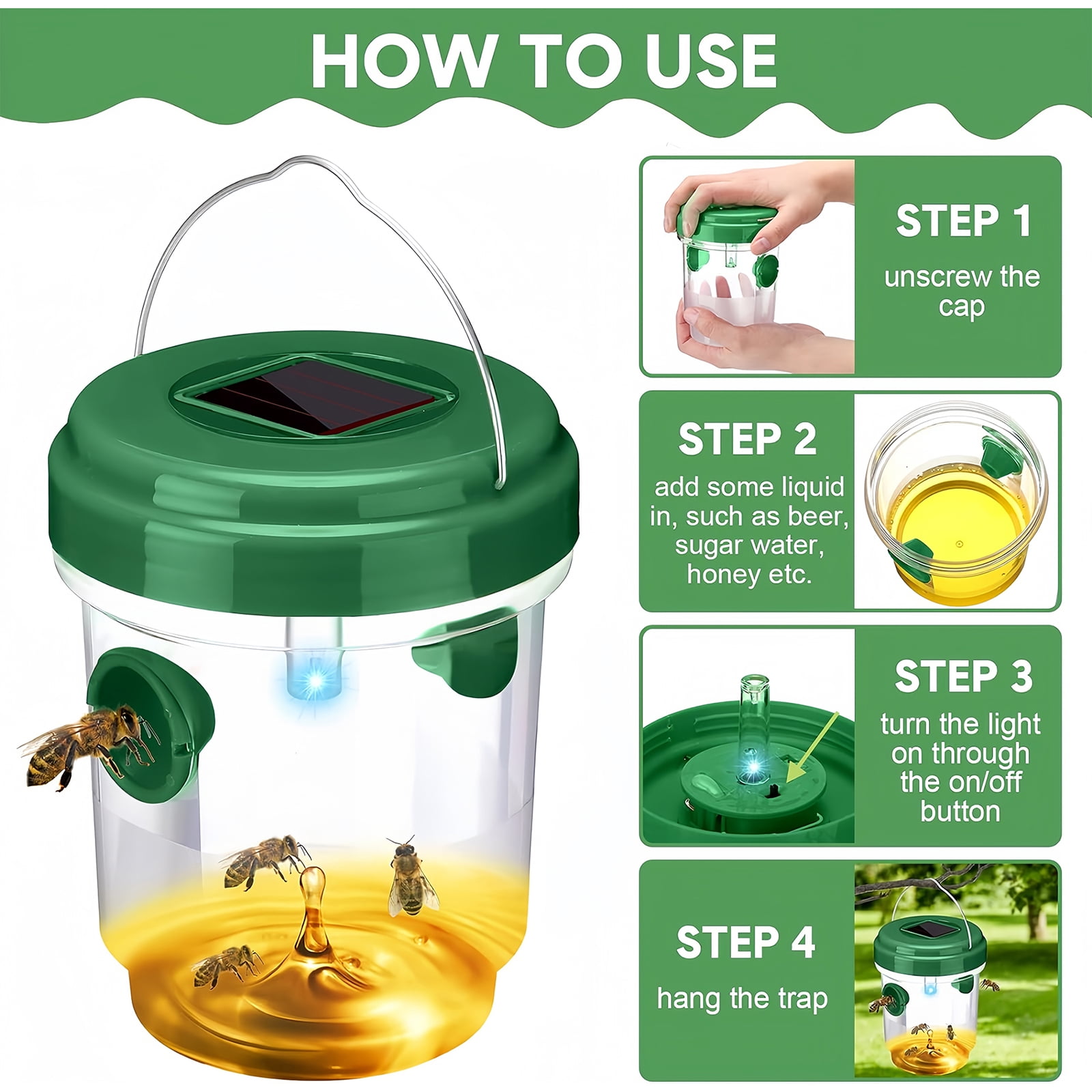 HYEASTR Wasp Traps Outdoor Hanging, Solar Bee Trap for Outside, Hornet ...