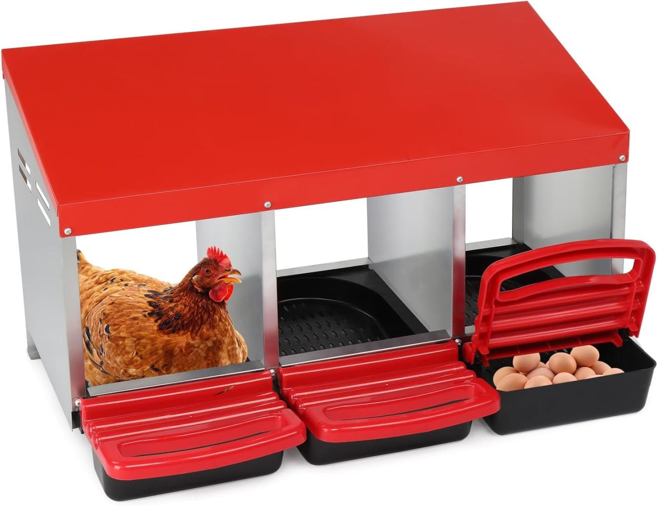 HYFF Chicken Nesting Box 3-Compartment Roll-Out with Plastic Baskets ...