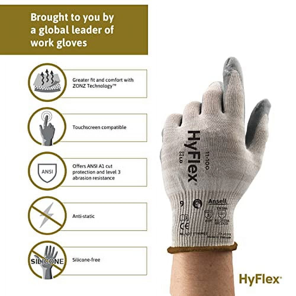 HYFLEX 11-100 Cut-Resistant Foam Nitrile Coated Nylon Gloves w/Touchscreen Compatibility for ...