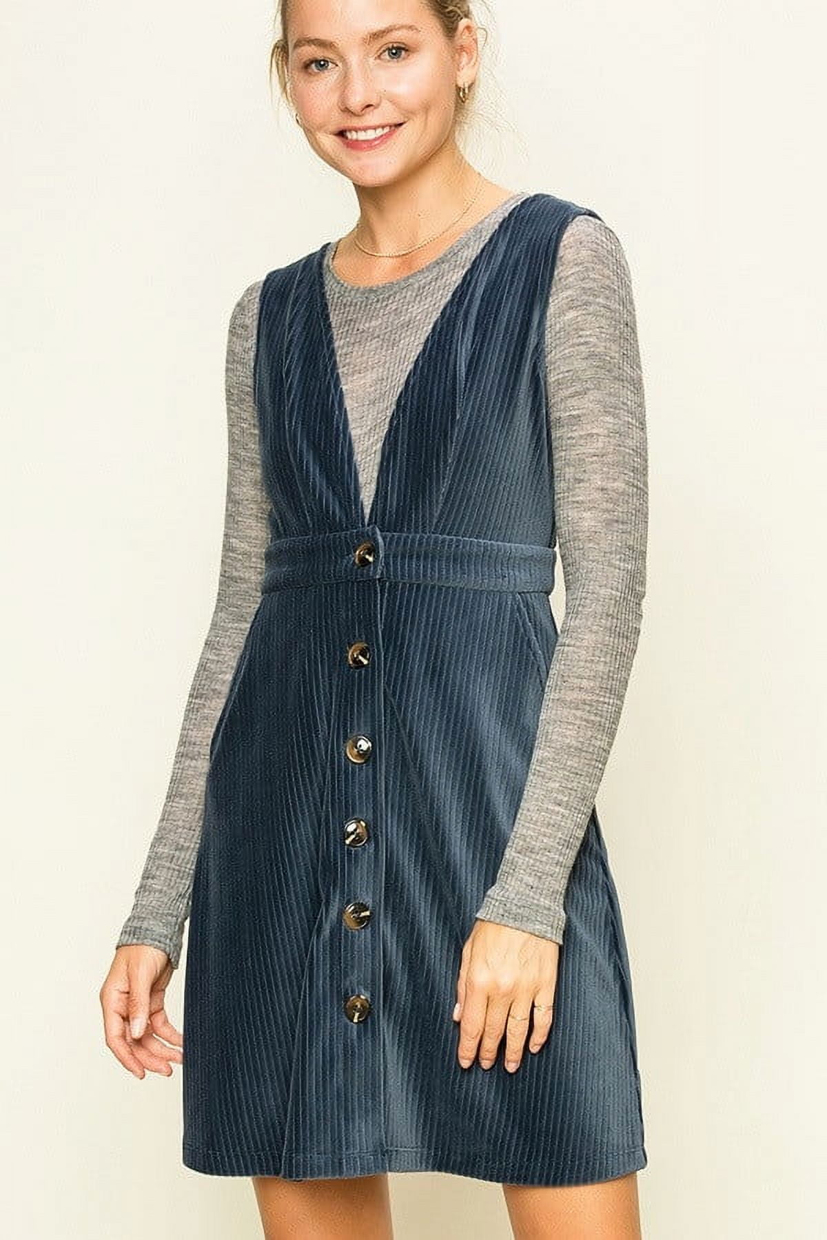 HYFVE CORDUROY DEEP V BUTTON DOWN JUMPER WITH POCKETS (Large) - Walmart.com