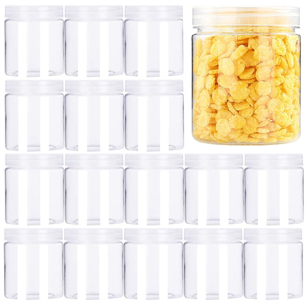 HYG 16 Pcs Round Plastic Jars with Lids Clear Storage Containers Empty ...