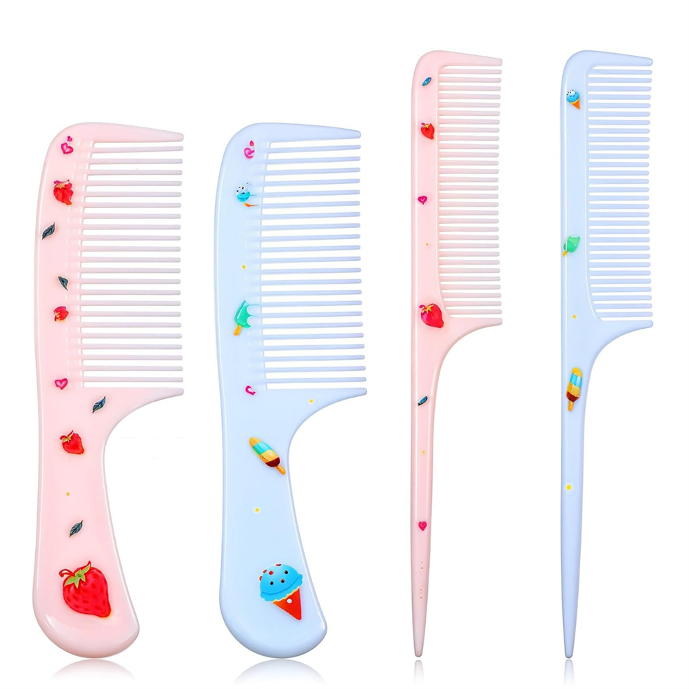 HYG Pink Blue Plastic Hair Comb Set Cute Strawberry Ice Cream Comb ...