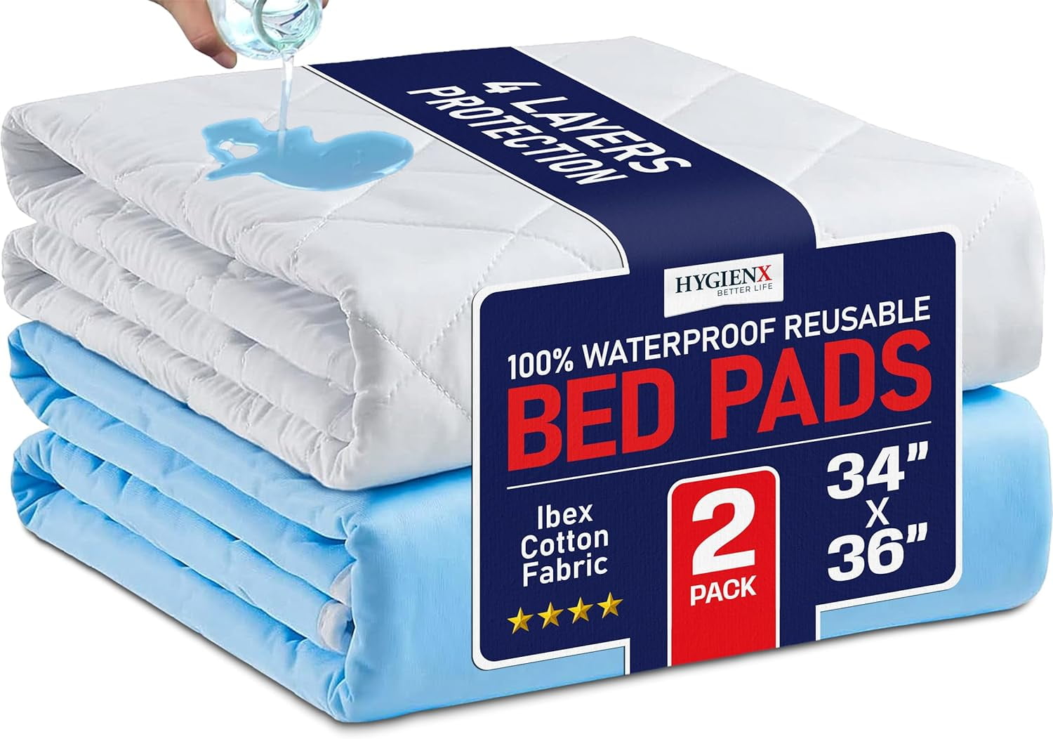 Canadian Linen Reusable Bed Pads, 34”x36” 2 Pack, 4 Layers Waterproof ...