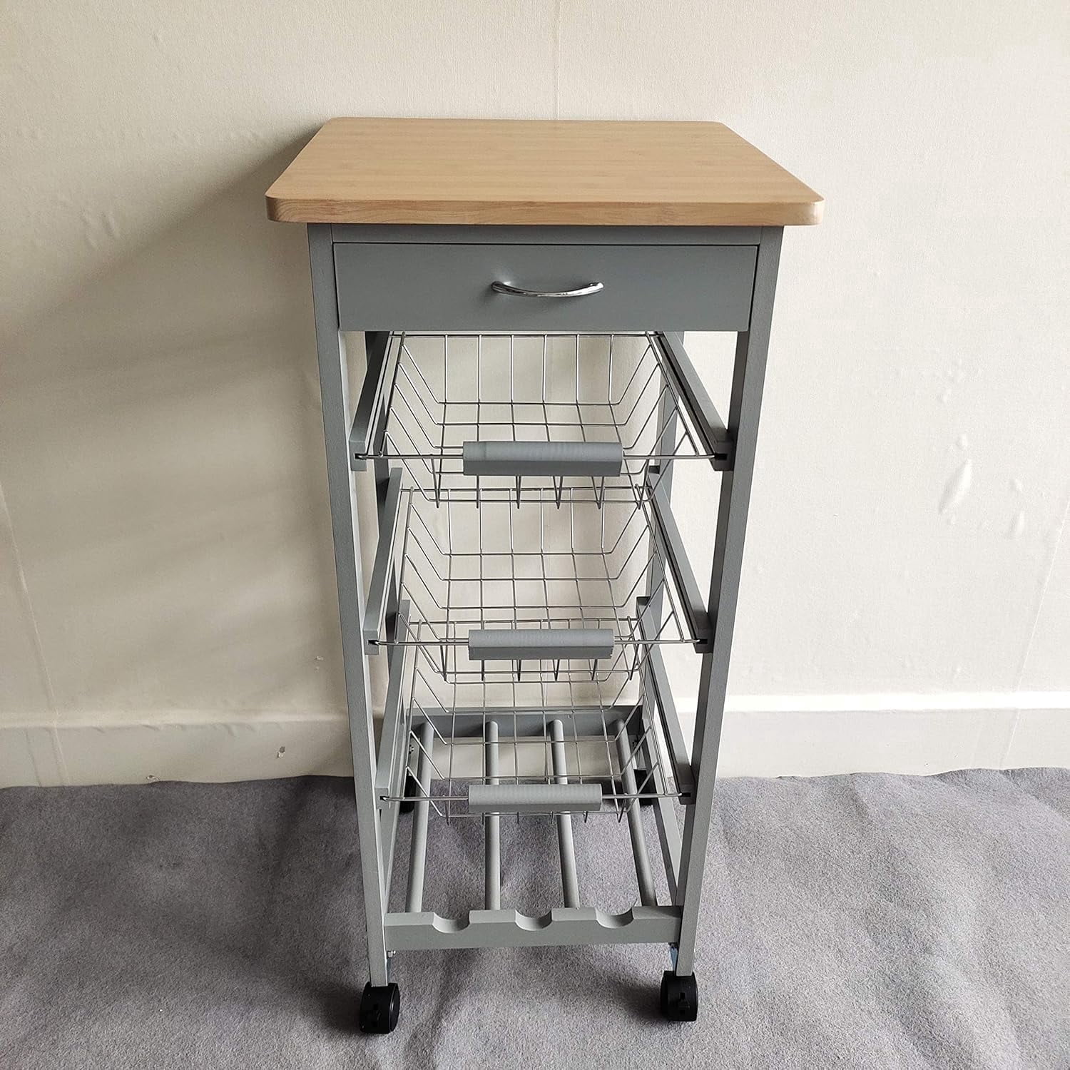 HYGRAD BUILT TO SURVIVE Kitchen Storage Cart 3 Tier Rolling Bamboo with ...