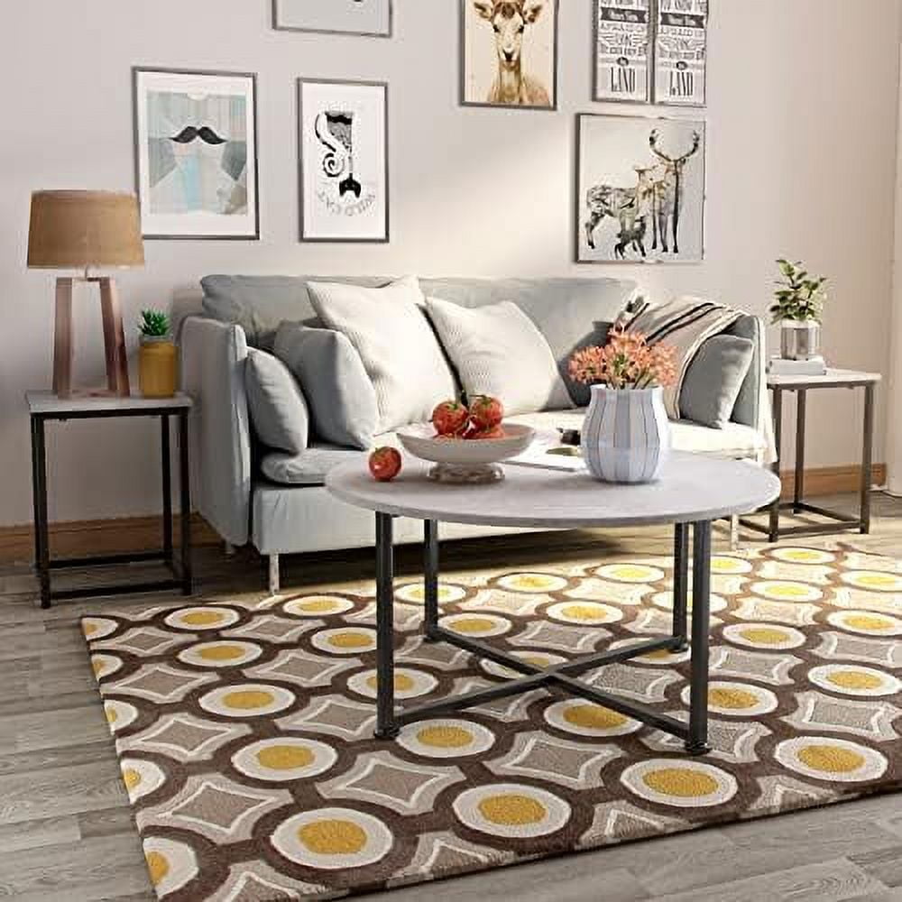 DIKTESSC 3-Piece Coffee Table Set Modern Faux Marble Round End Table ...