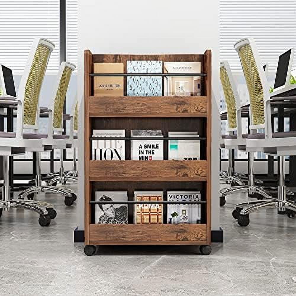 HYHBIBOOM 3 Tier Mobile Bookcase Mobile Bookshelf on Wheels Movable ...