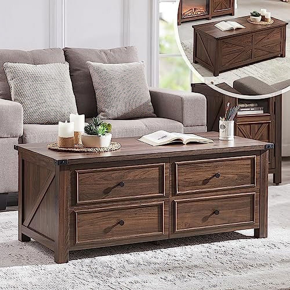 HYHBIBOOM 48" Coffee Table with 4 Large Hidden Drawers Modern Farmhouse ...