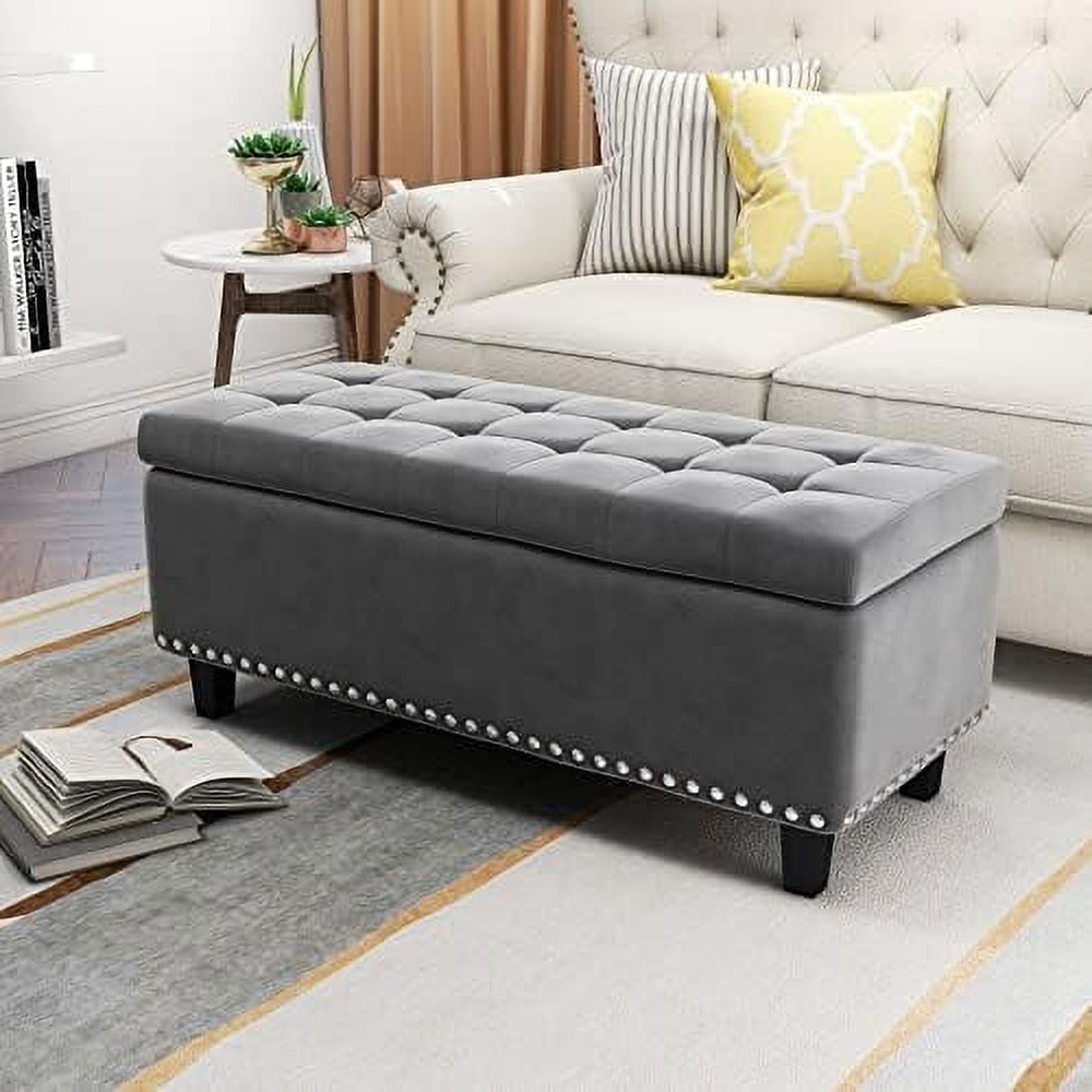 HYHBIBOOM Button-Tufted Ottoman with Velvet Ottoman Upholstered Modern ...