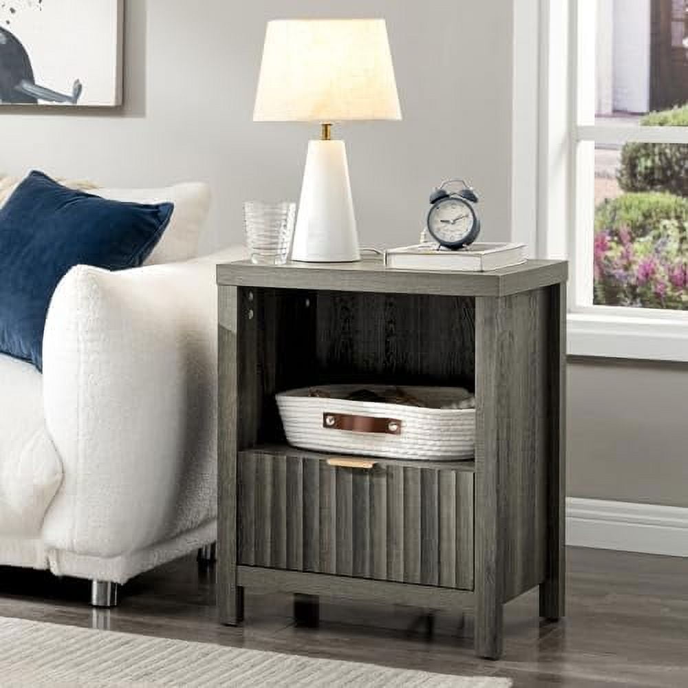 HYHBIBOOM HOME Oxford Nightstand with Charging Station End Table with ...