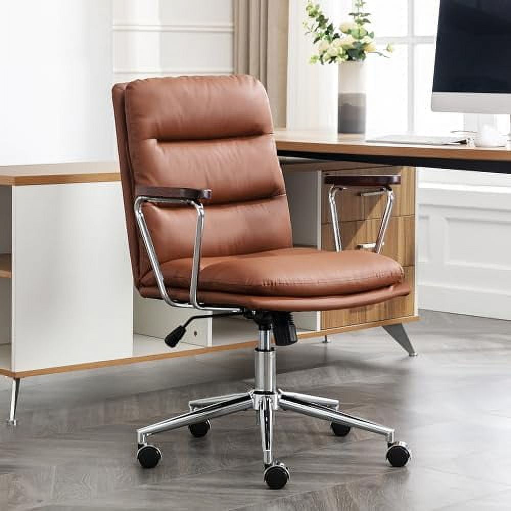 HYHBIBOOM Leather Office Chair Modern Desk Chair with Removable Wooden ...