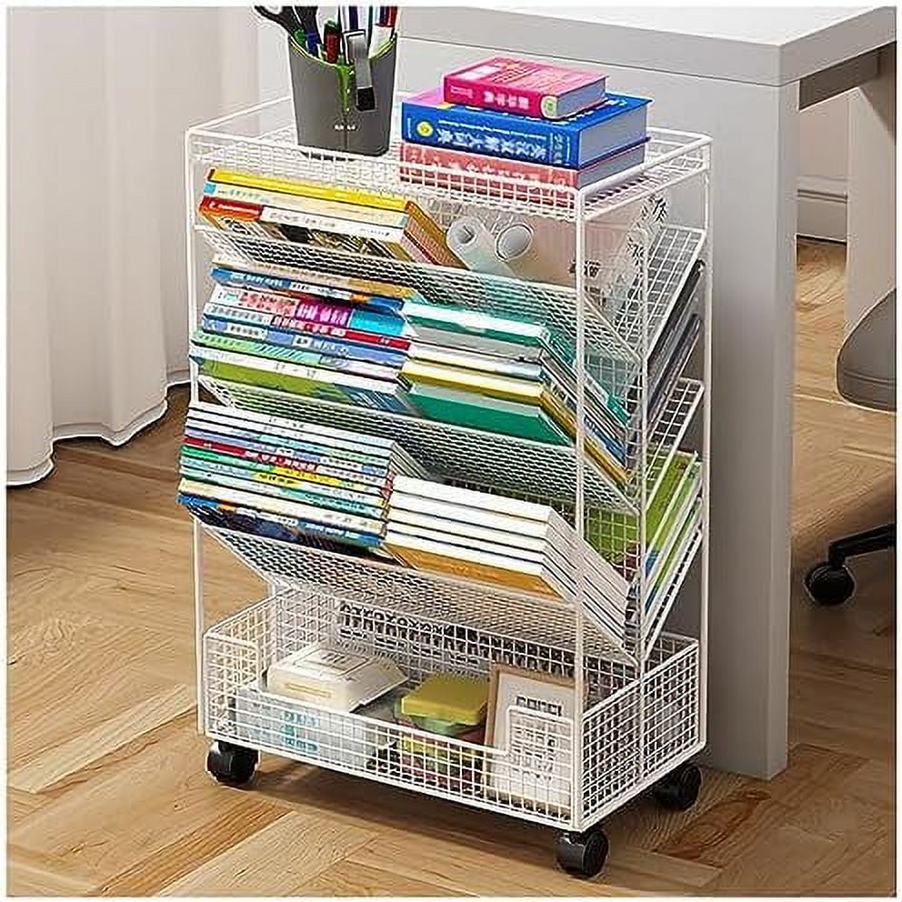 HYHBIBOOM Metal Mobile Bookshelves with Wheels 4-Layer Open Double ...