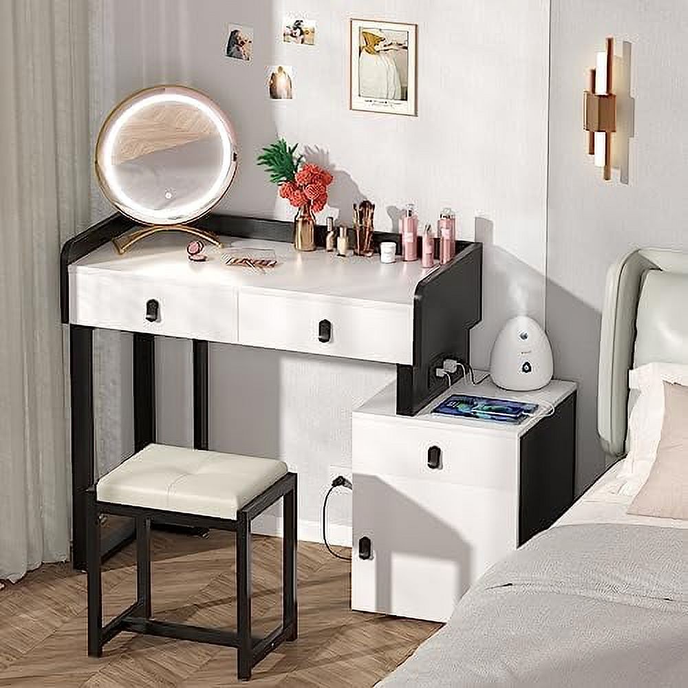 HYHBIBOOM Vanity Desk with Lighted Mirror & Power Outlets Vanity Set ...