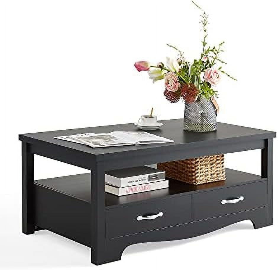 HYHOME Farmhouse Coffee Table with Wood Coffee Table for Living Room ...