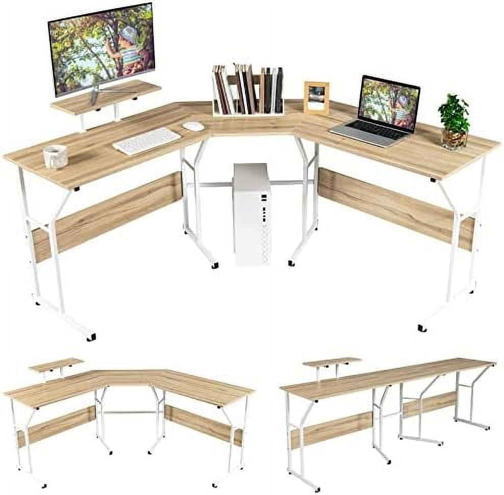 HYHOME L-Shaped Reversible Computer Desk 2 Person Long Computer ...