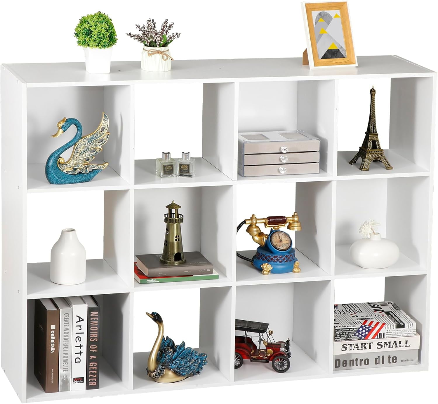 HYJY 12-Compartment Open Shelf Bookcase 47 inch Wide Cube Storage ...