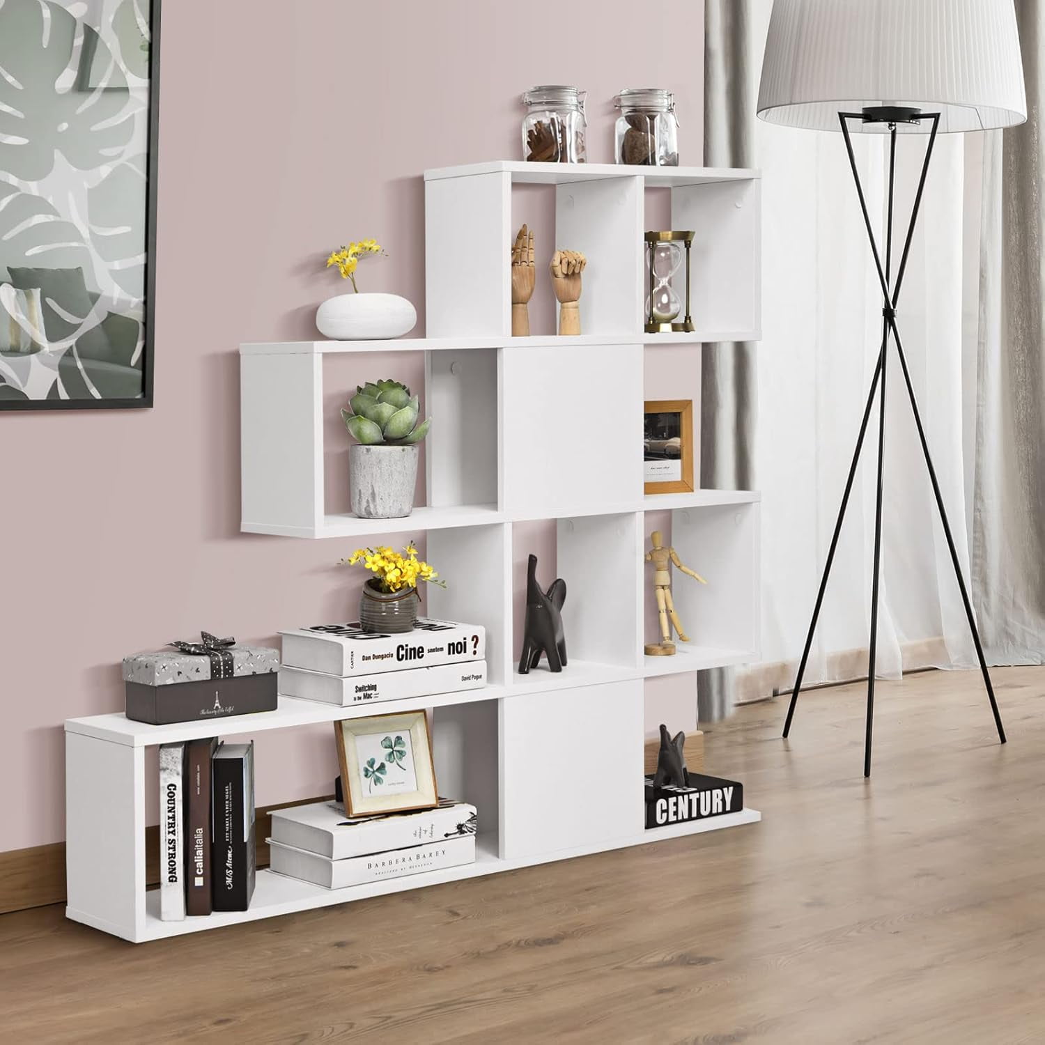 HYJY Modern Bookshelf, Step Bookcase with Open Shelves, Cube Storage ...
