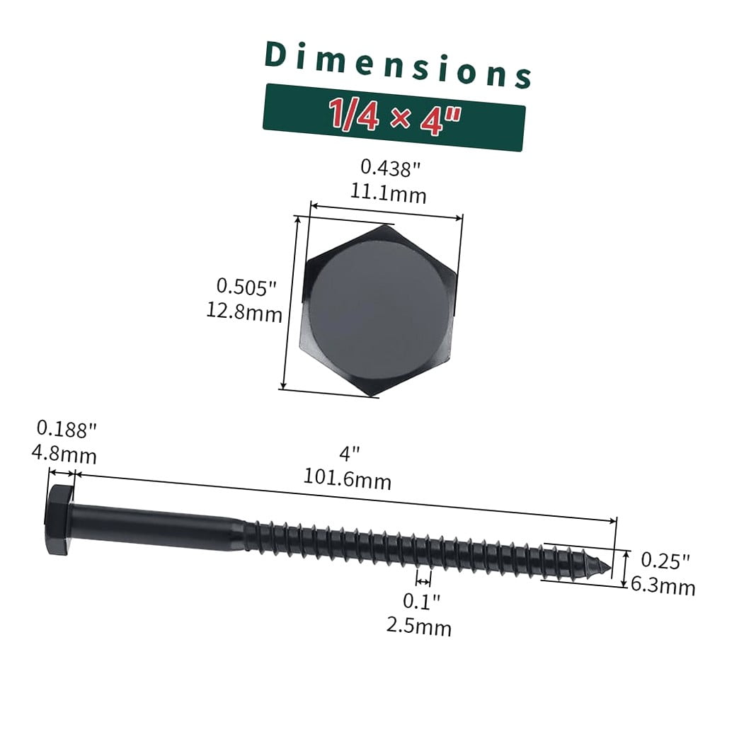 HYKE 1/2 x 3 Hex Lag Screws Bolts (8 units), 304 Steel 18/8, Oxide ...